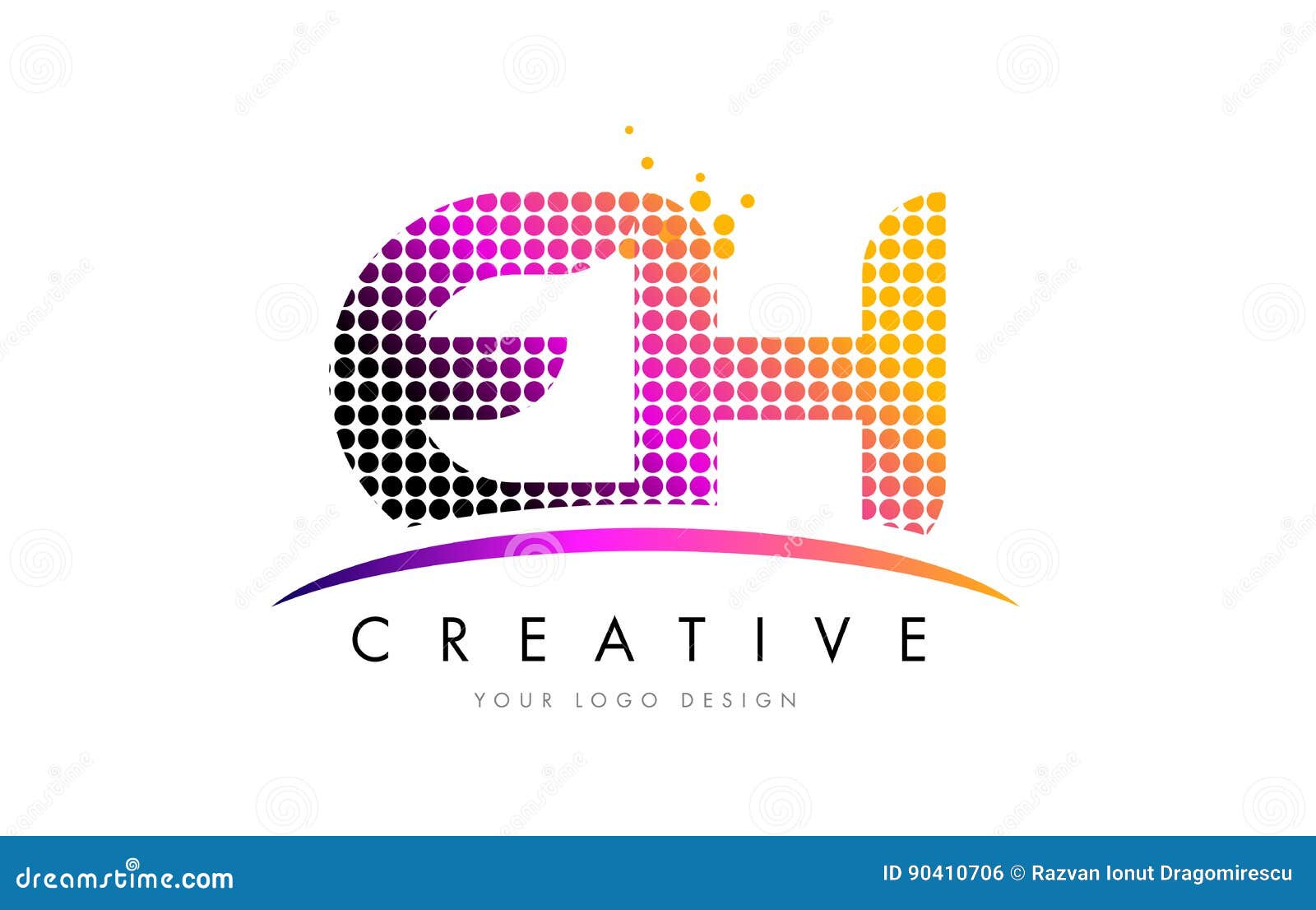 EH E H Letter Logo Design with Magenta Dots and Swoosh Stock Vector ...