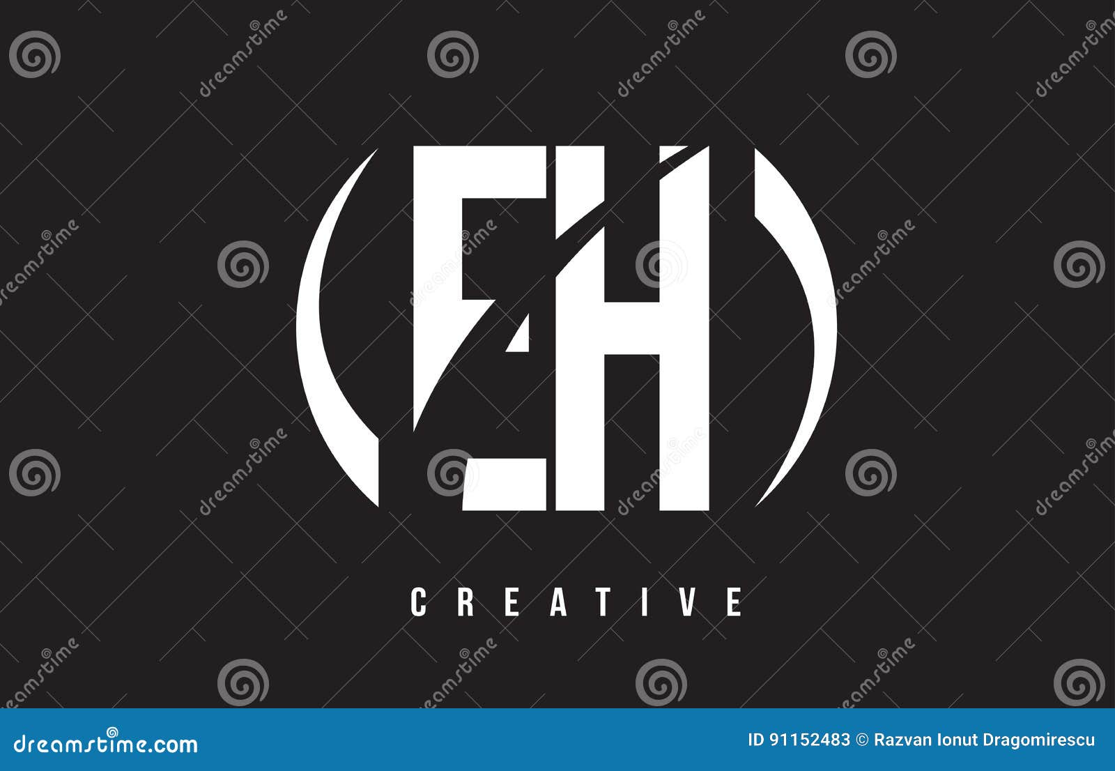EH E H White Letter Logo Design with Black Background. Stock Vector ...