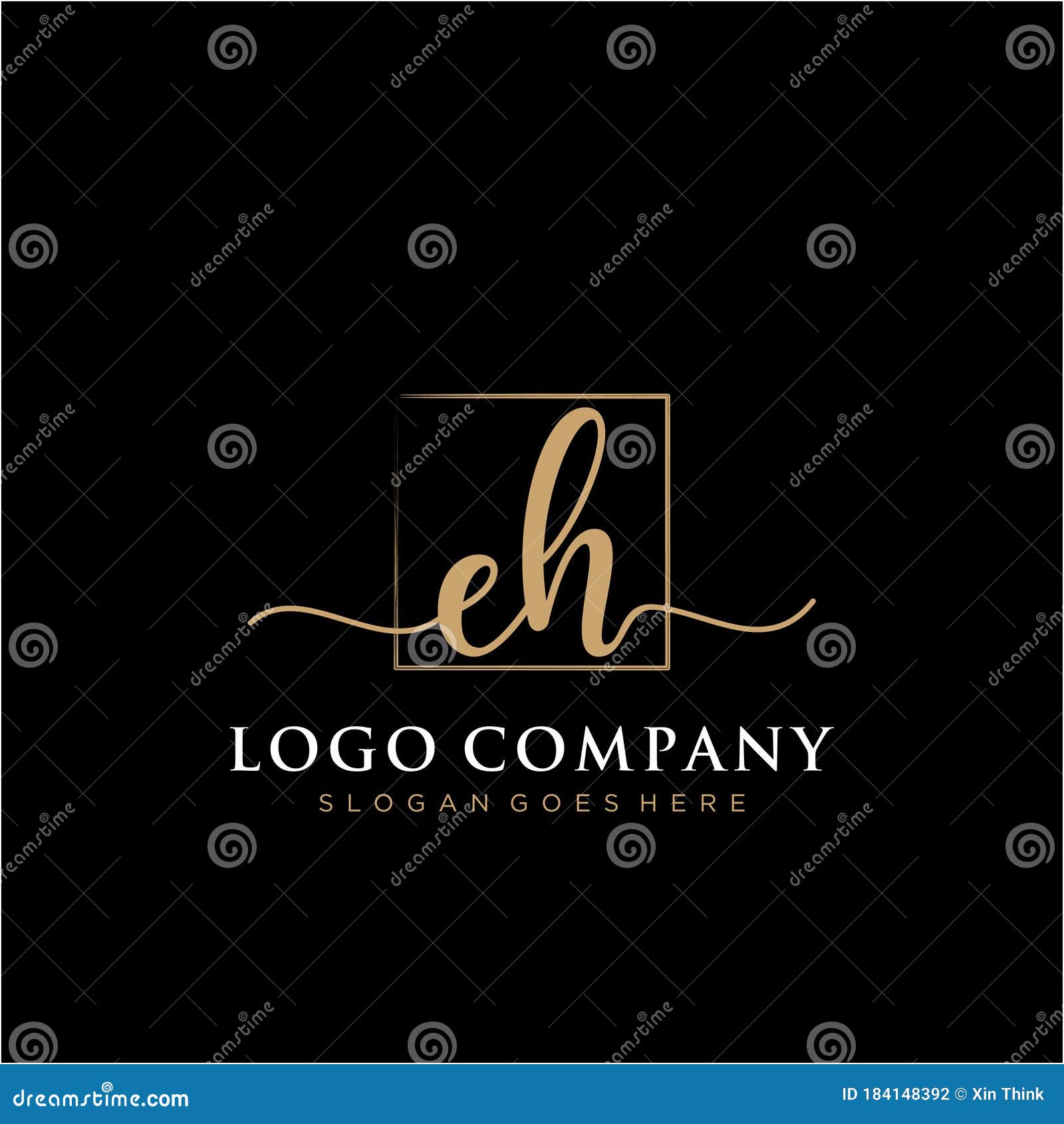 EH Initial Handwriting Logo with Rectangle Template Vector Stock Vector ...