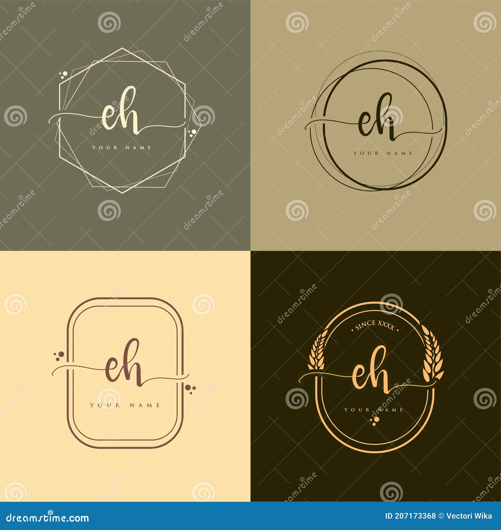 EH Initial Handwriting Logo Vector Sets. Hand Lettering Initials Logo ...