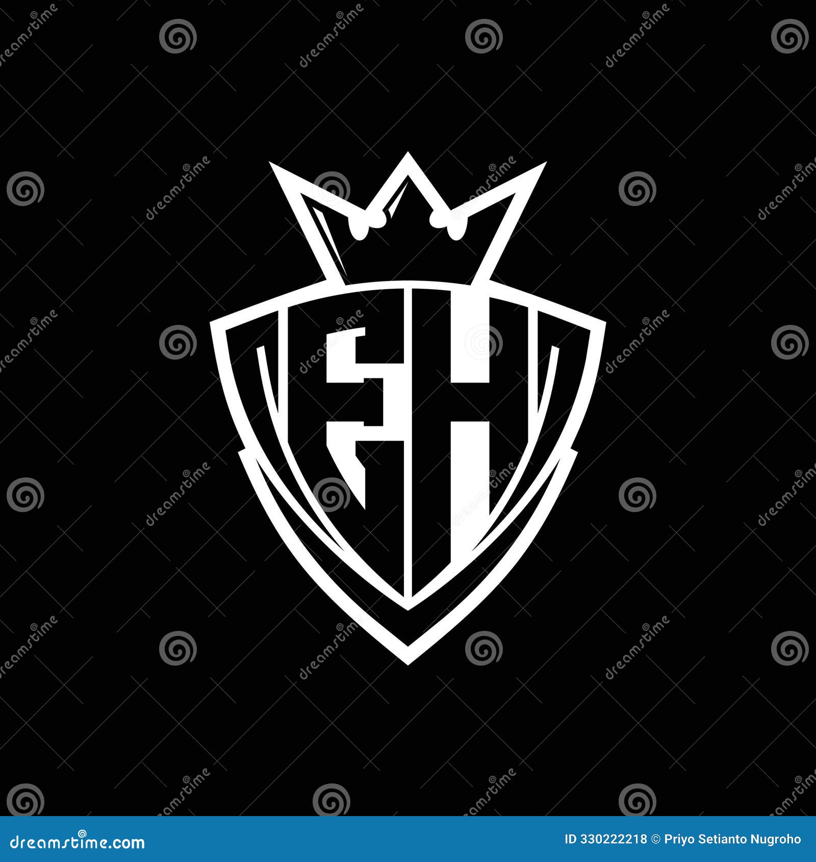 EH Letter Logo with Sharp Triangle Shield Shape with Crown Inside White ...