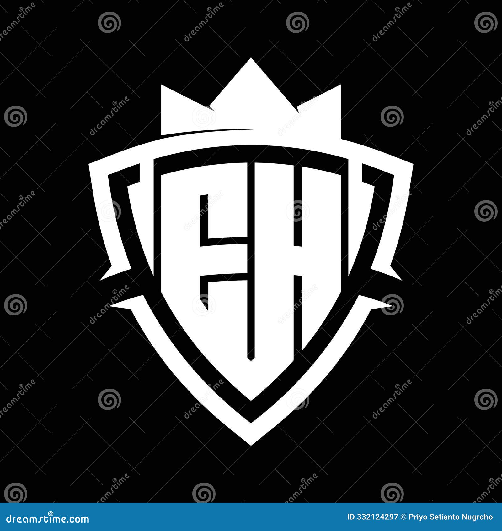 EH Letter Monogram with Triangle Curve Shield Shape with Crown White ...