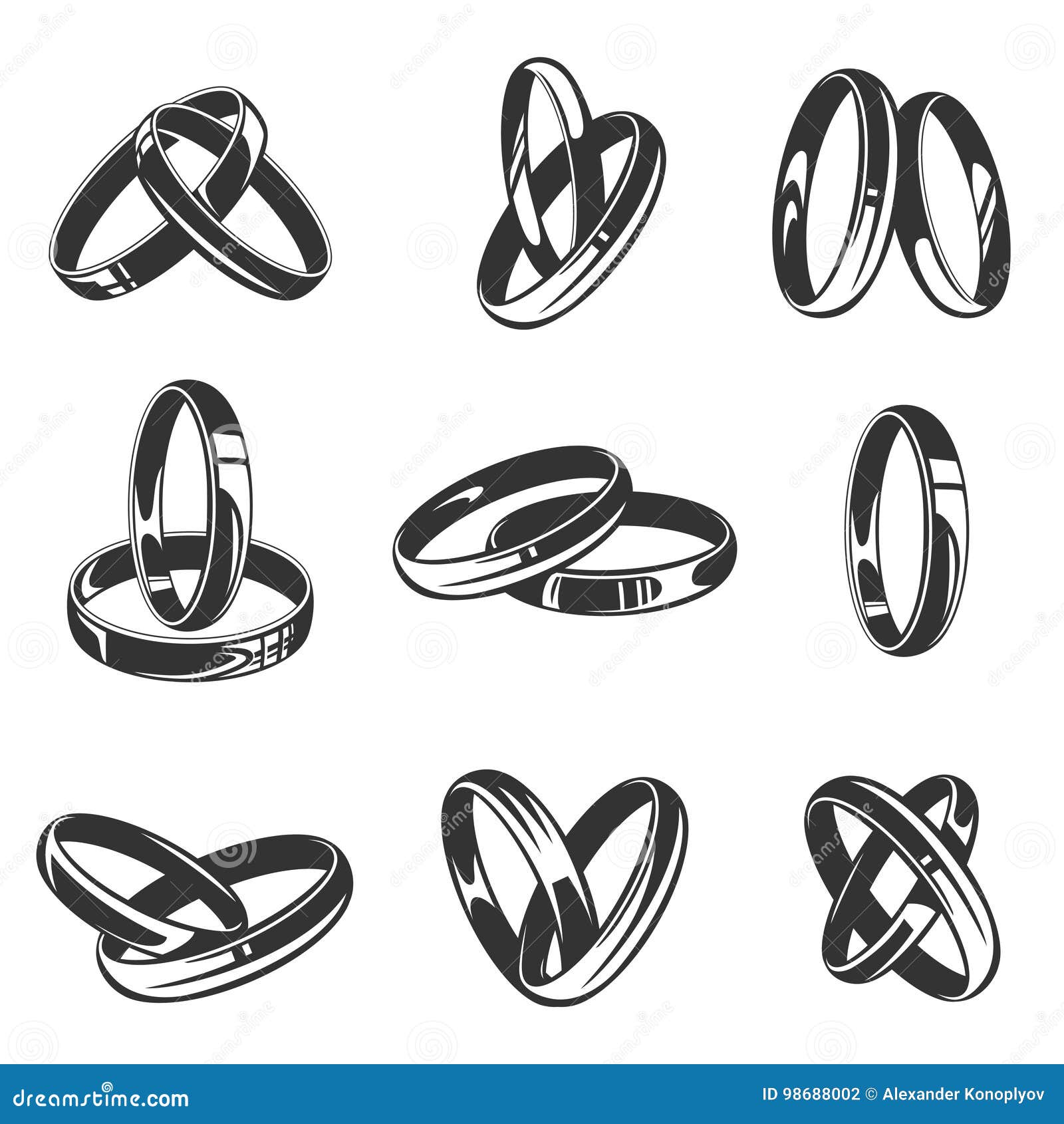 Eheringe Vector Den Satz, Der Auf Weißem Hintergrund Lokalisiert Wird ...