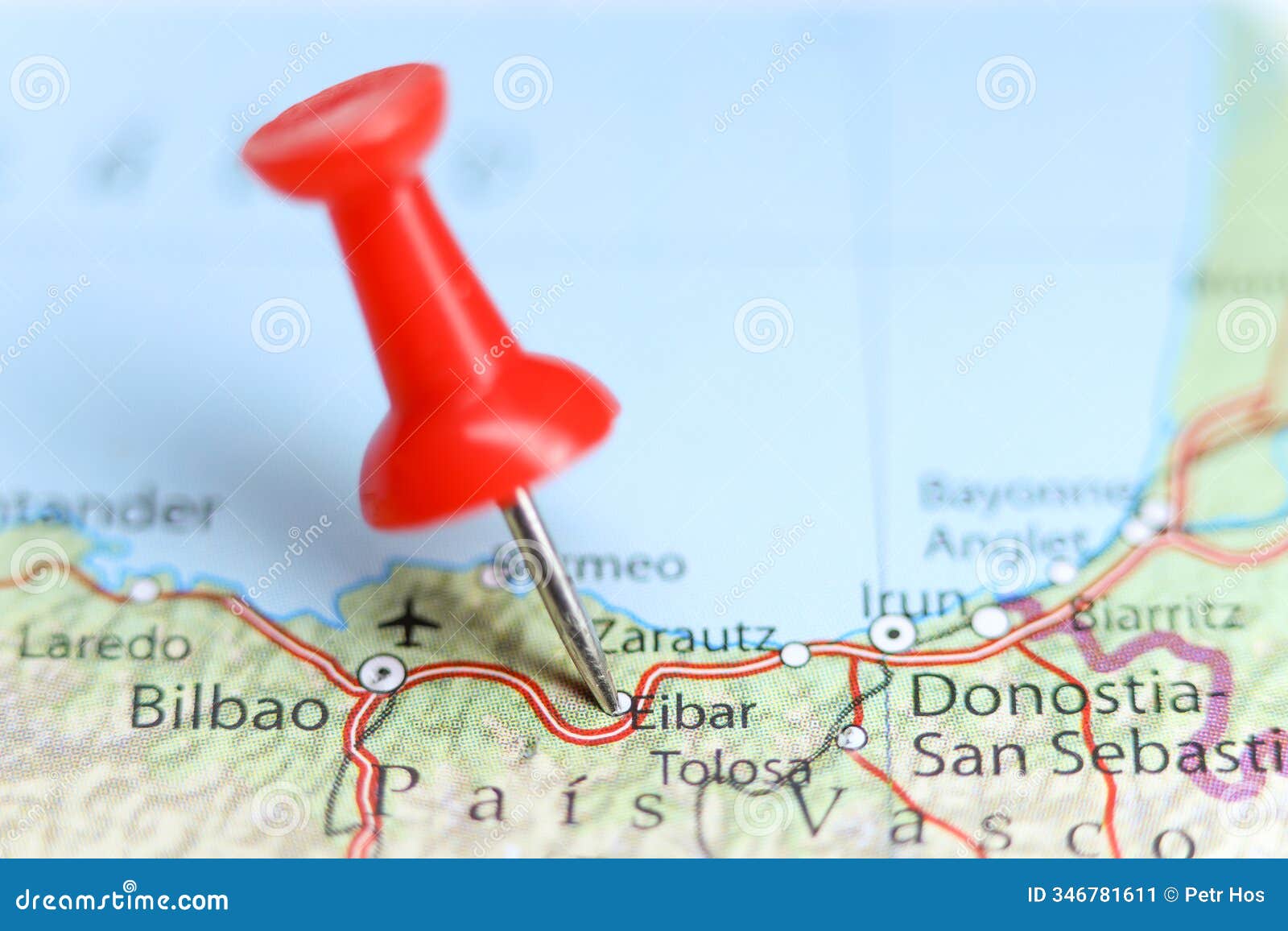 Eibar, Spain pin on map stock image. Image of explore - 346781611