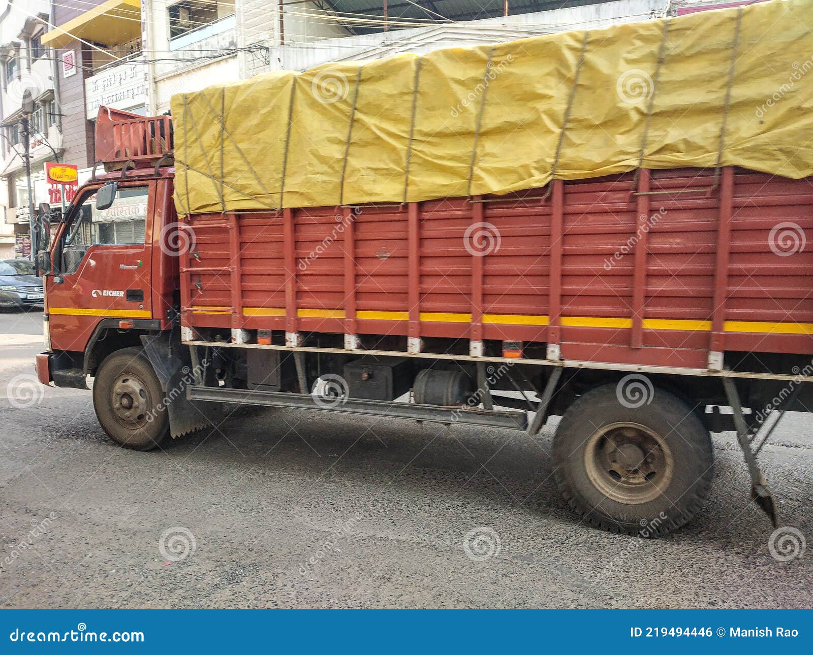 An Eicher Track is Going Towards Its Destiny. Stock Photo - Image of ...