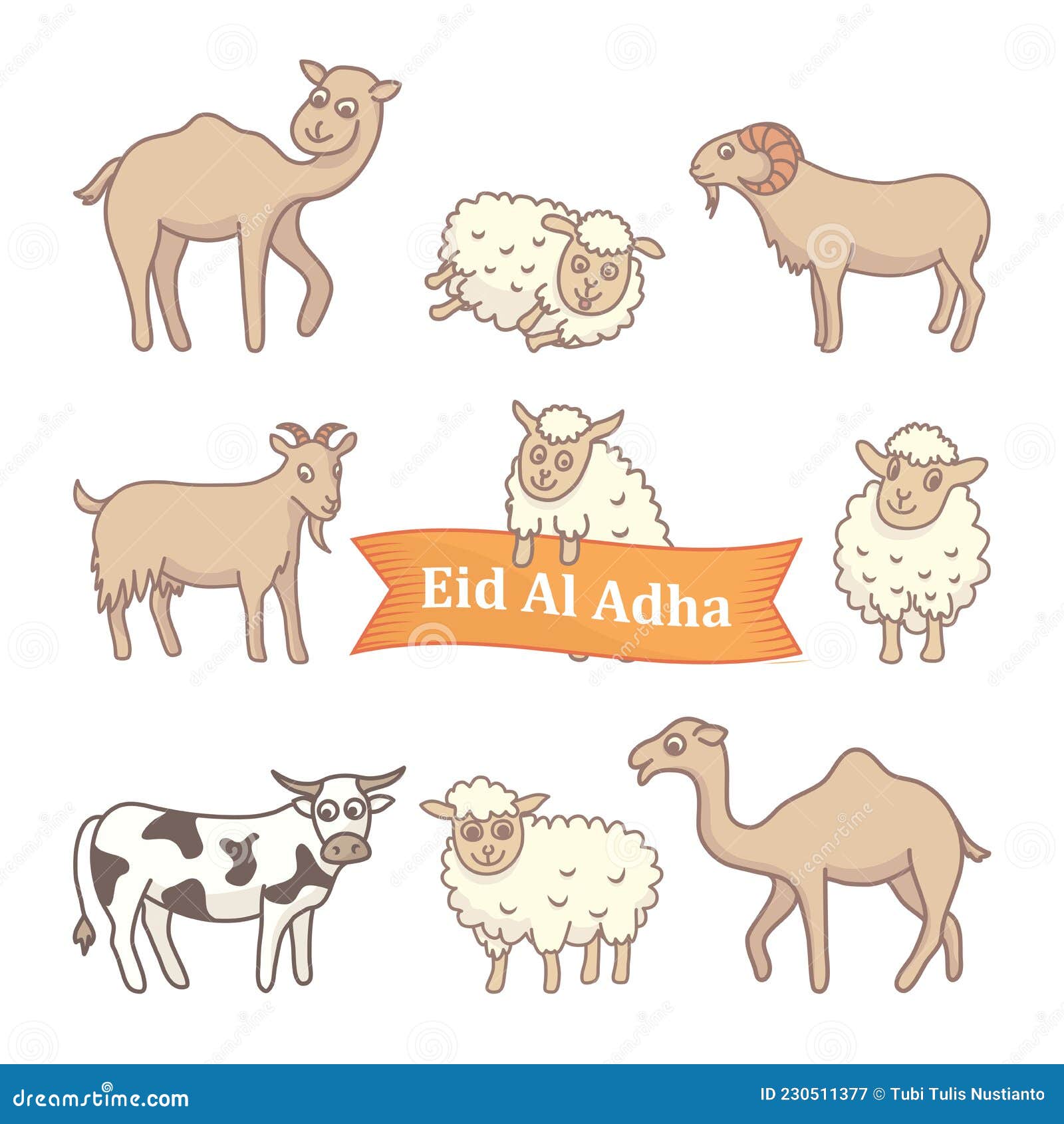 Cute Character Cartoon Animal Collecton, Cow, Goat, Sheep, Camel ...