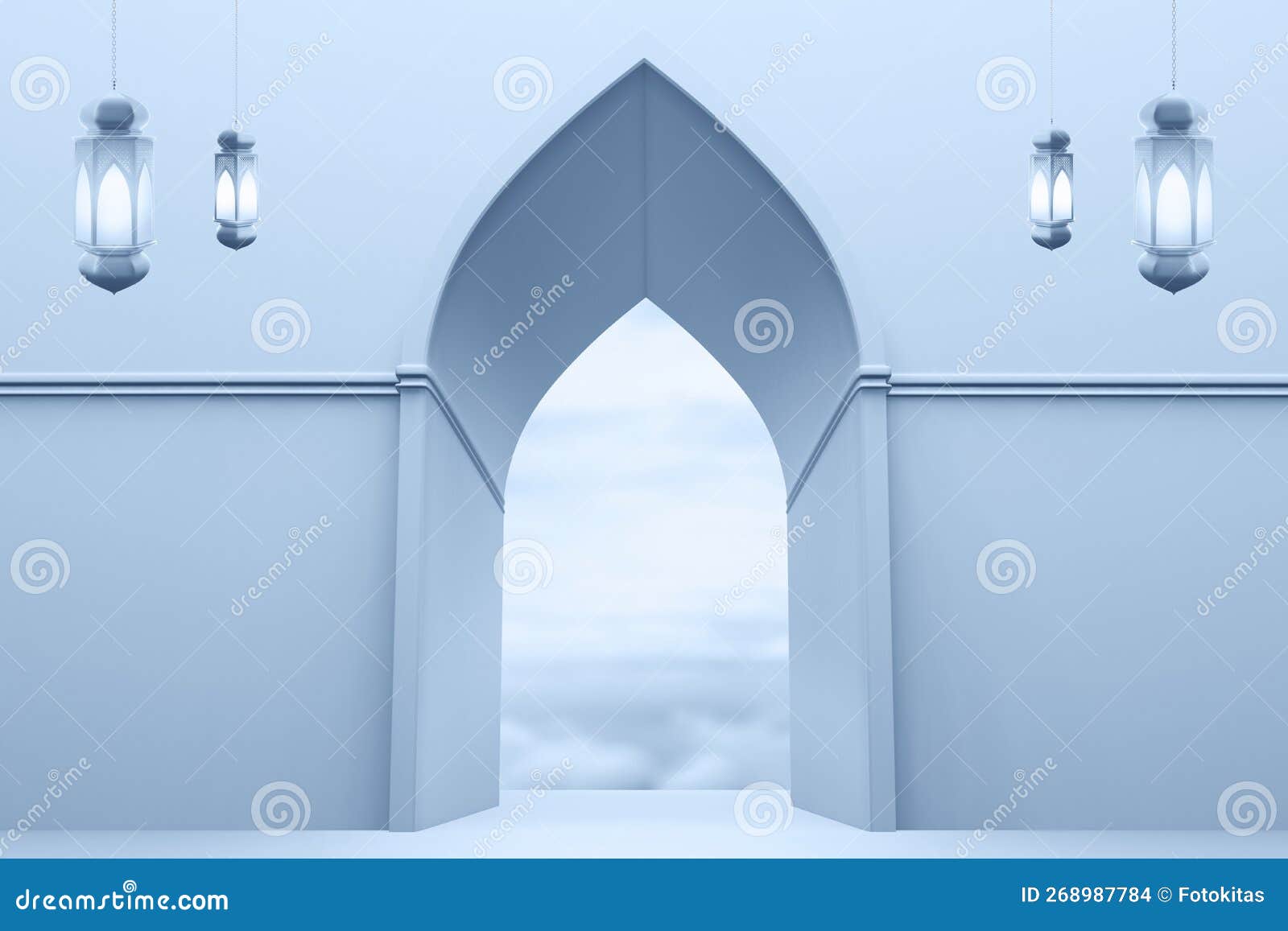 Eid Adha Mubarak Concept, Mosque Arch on 3d Illustrations Stock ...