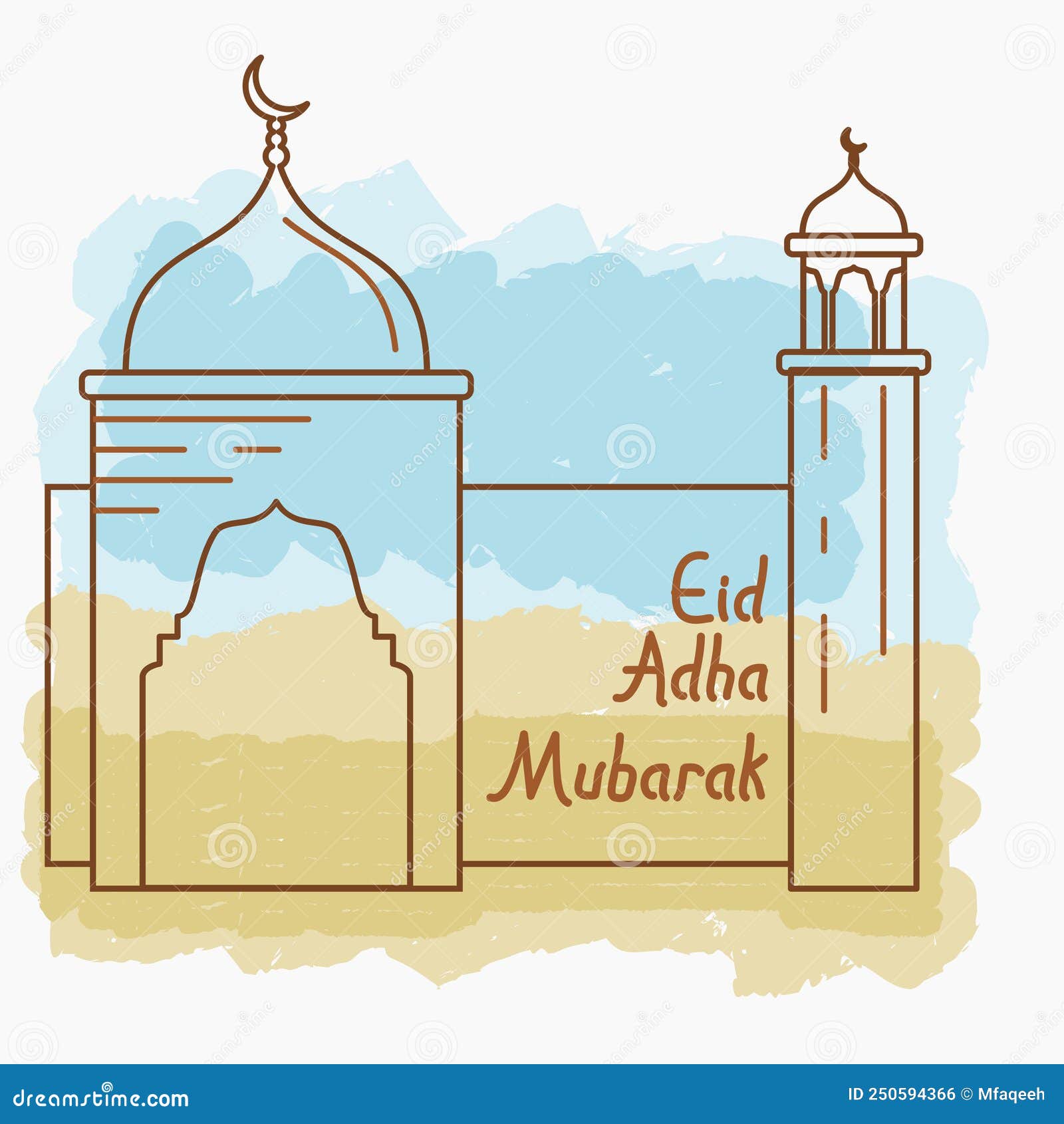 Eid Adha Mubarak with Outline Mosque Vector Illustration Stock Vector ...