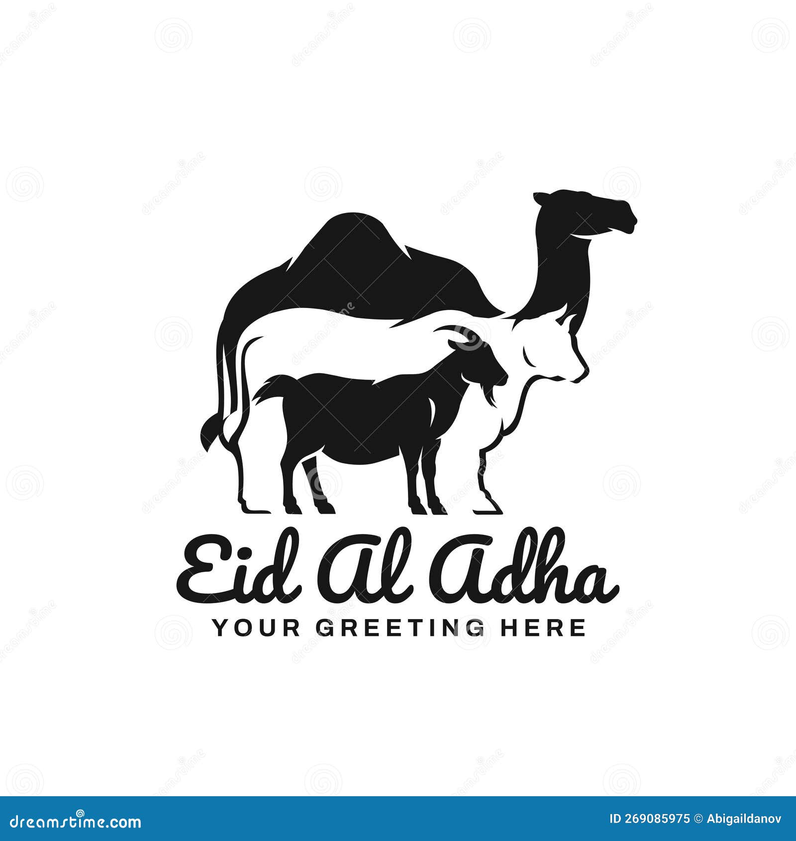 Eid Al Adha Logo With Goat And Cow. Selamat Hari Raya Idul Adha ...