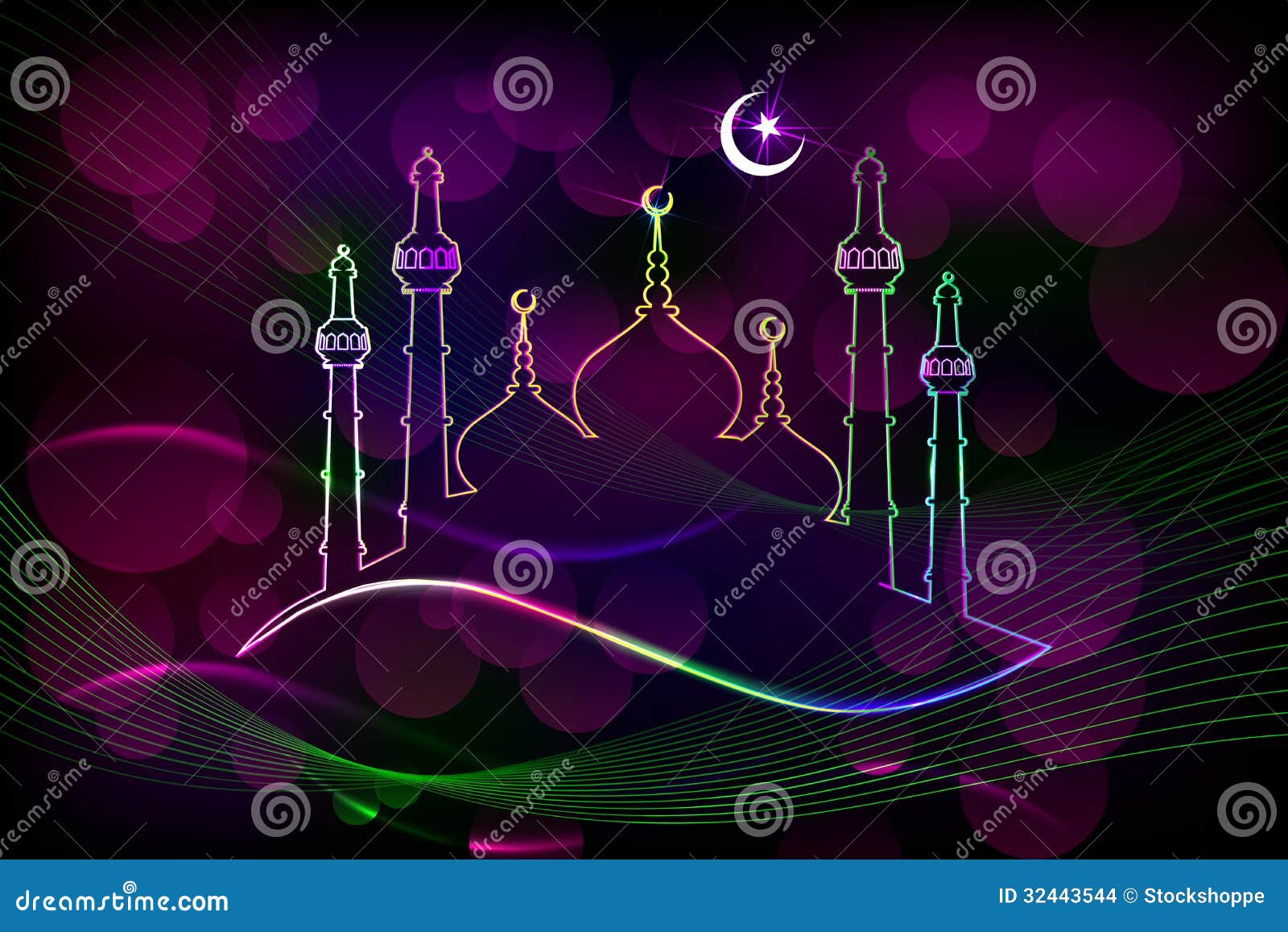 Eid Mubarak Background with Islamic Mosque Stock Vector - Illustration ...
