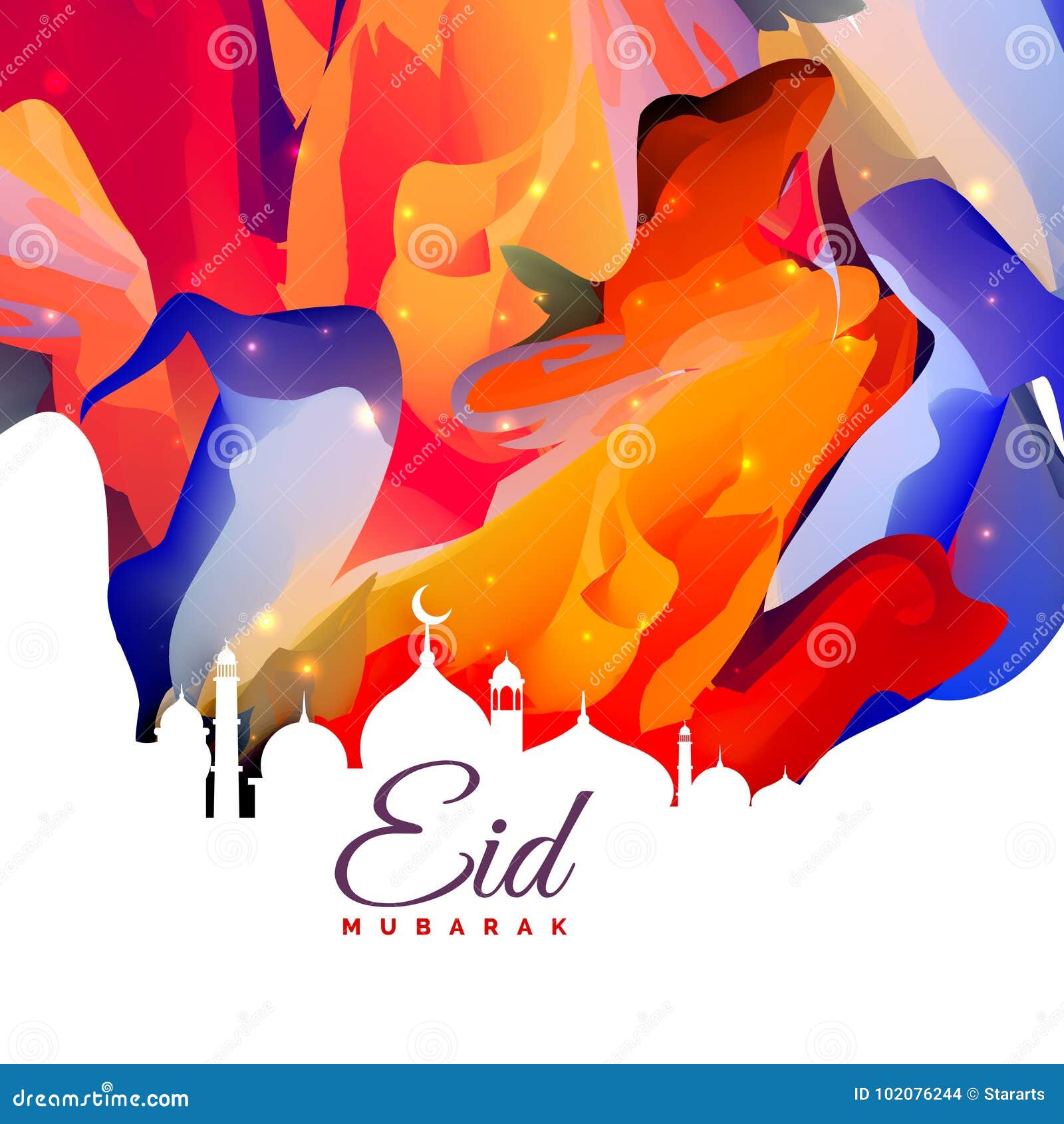 Eid Mubarak Creative Background With Realistic Islamic Lantern Stock ...