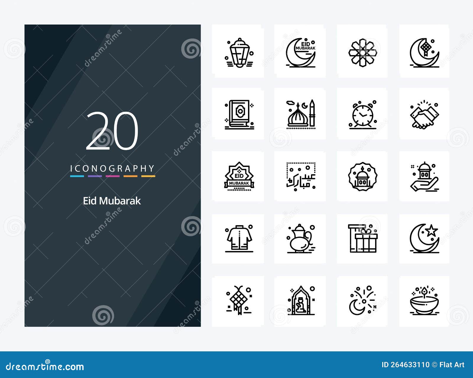 20 Eid Mubarak Outline Icon for Presentation Stock Vector ...