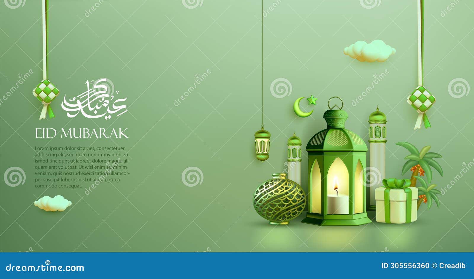 Eid Mubarak Template Or Flyer Design With Crescent Moon And Islamic ...