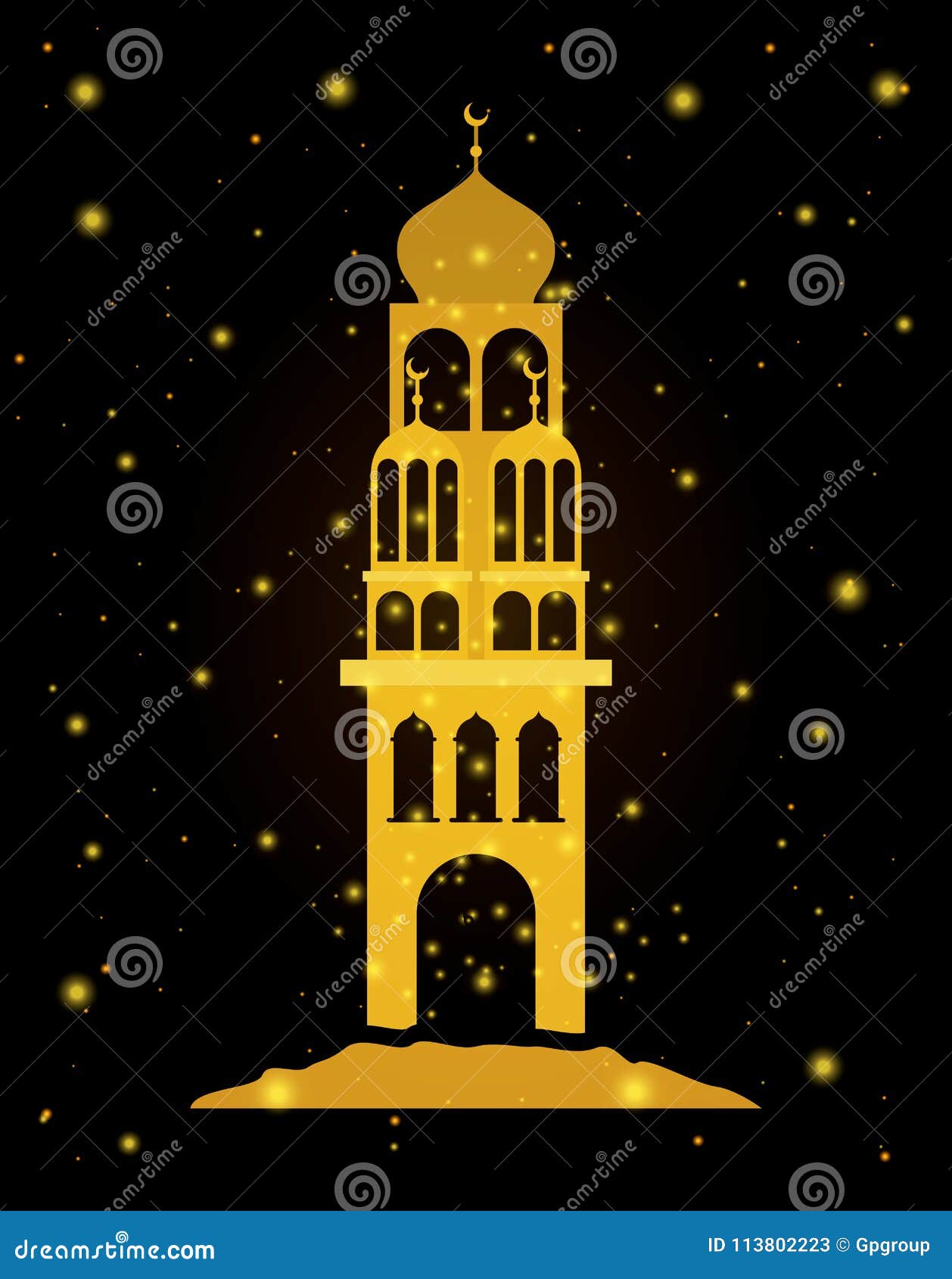 Eid mubarak temple facade stock vector. Illustration of arab - 113802223