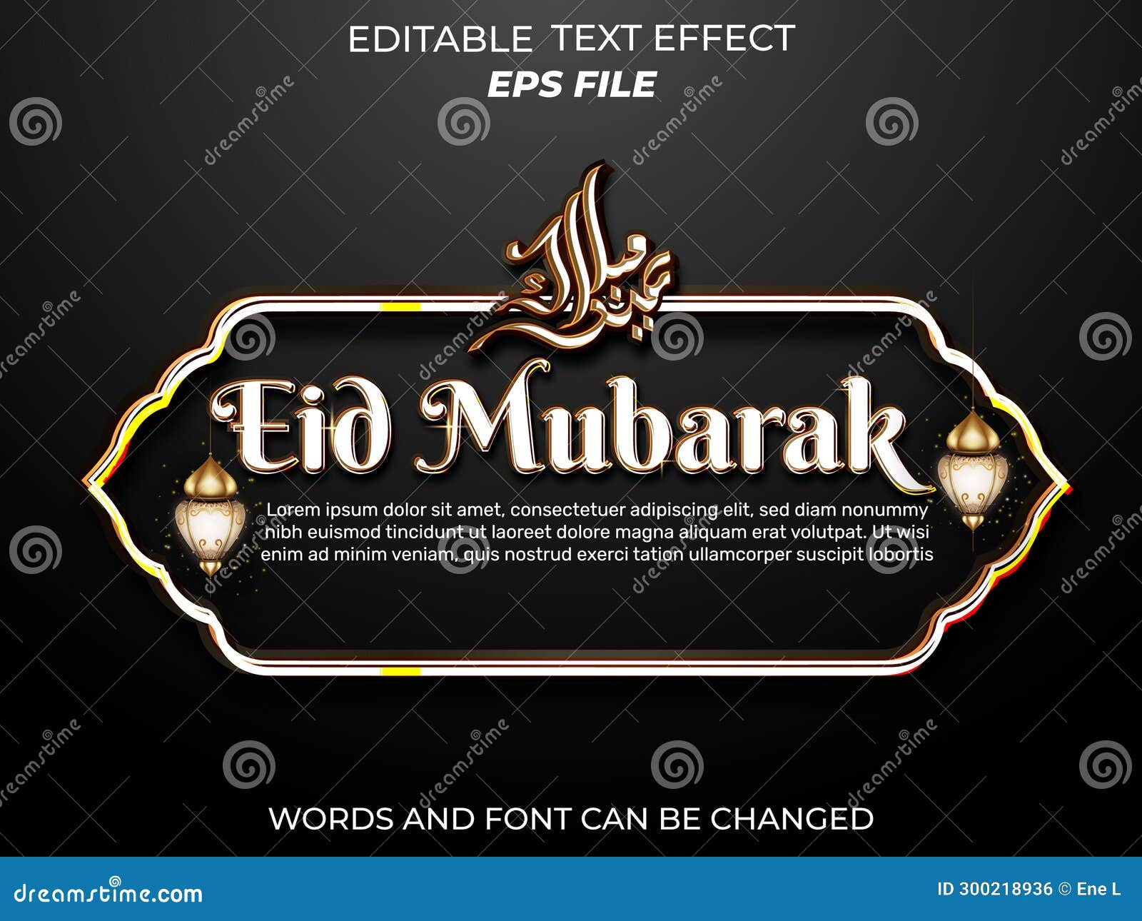 Eid Mubarak 3d Text Style Effect Themed Islamic Cartoon Vector ...