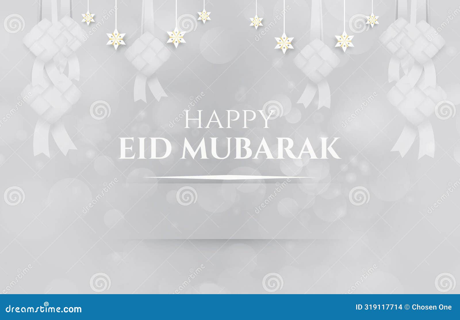 Eid Mubarak White Background Design, White And Blue Art Eid Card, Stock ...