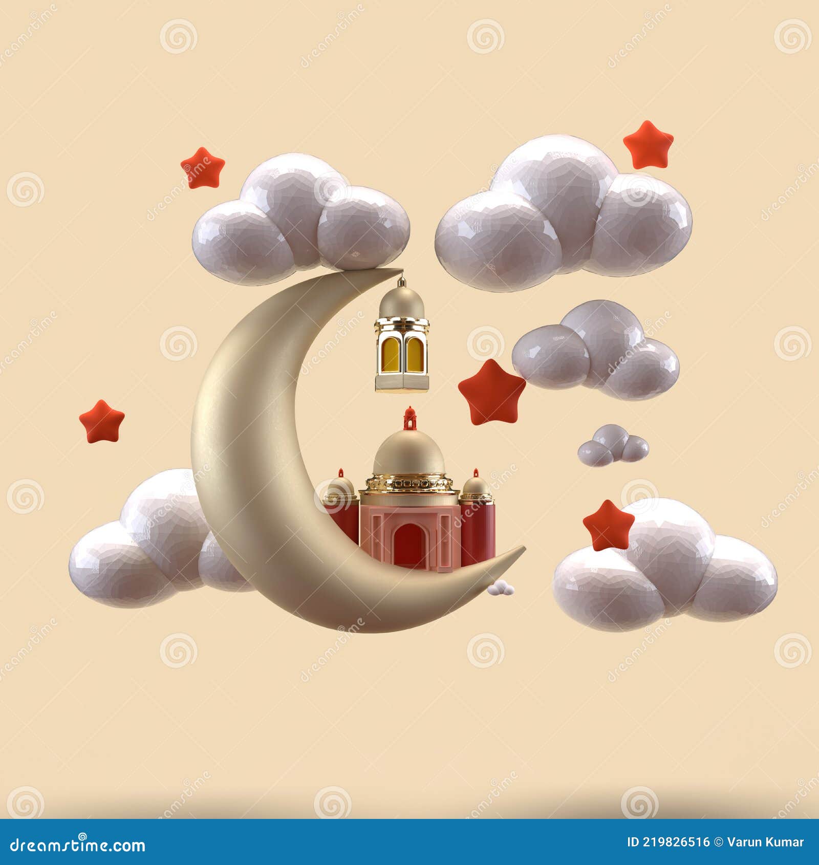 Eid Wishes Frame with Moon and Stars 3D Render Stock Illustration ...