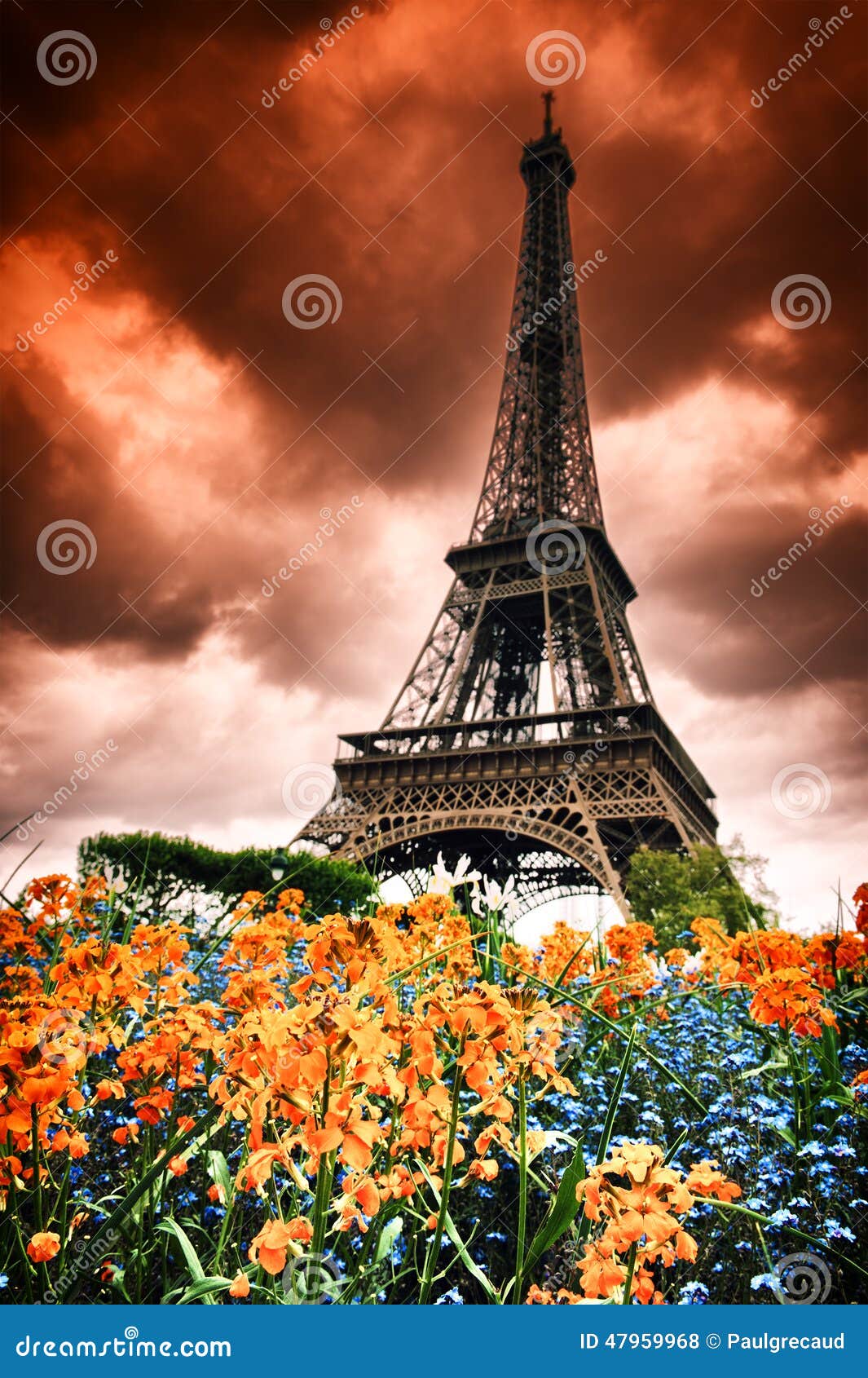 Eiffel Tower with Abstract Red Sky Stock Photo - Image of french ...