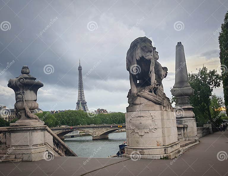 Eiffel Tower from Alexander 3 Bridge Stock Photo - Image of travel ...