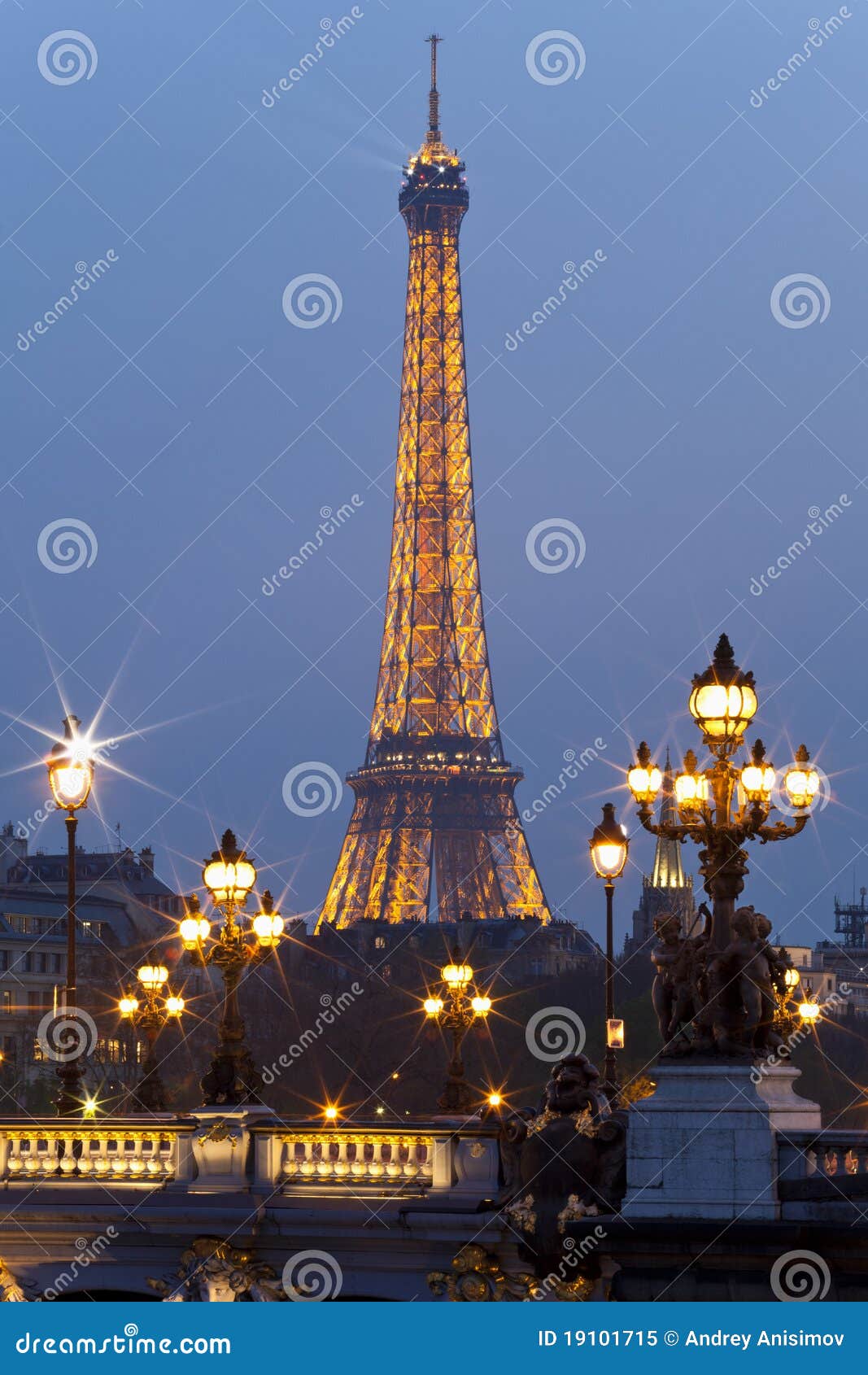 Eiffel Tower and Alexander III Bridge. Paris. Editorial Image - Image ...