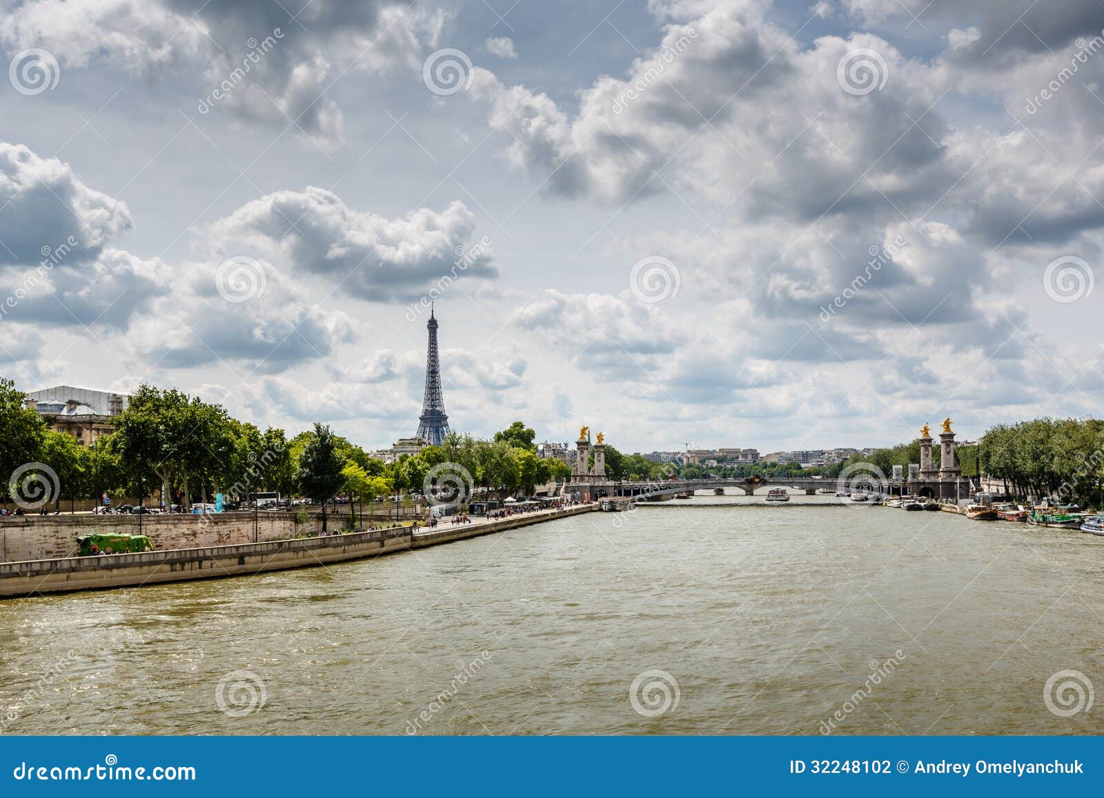 Eiffel Tower and Alexander the Third Bridge, Paris Stock Photo - Image ...