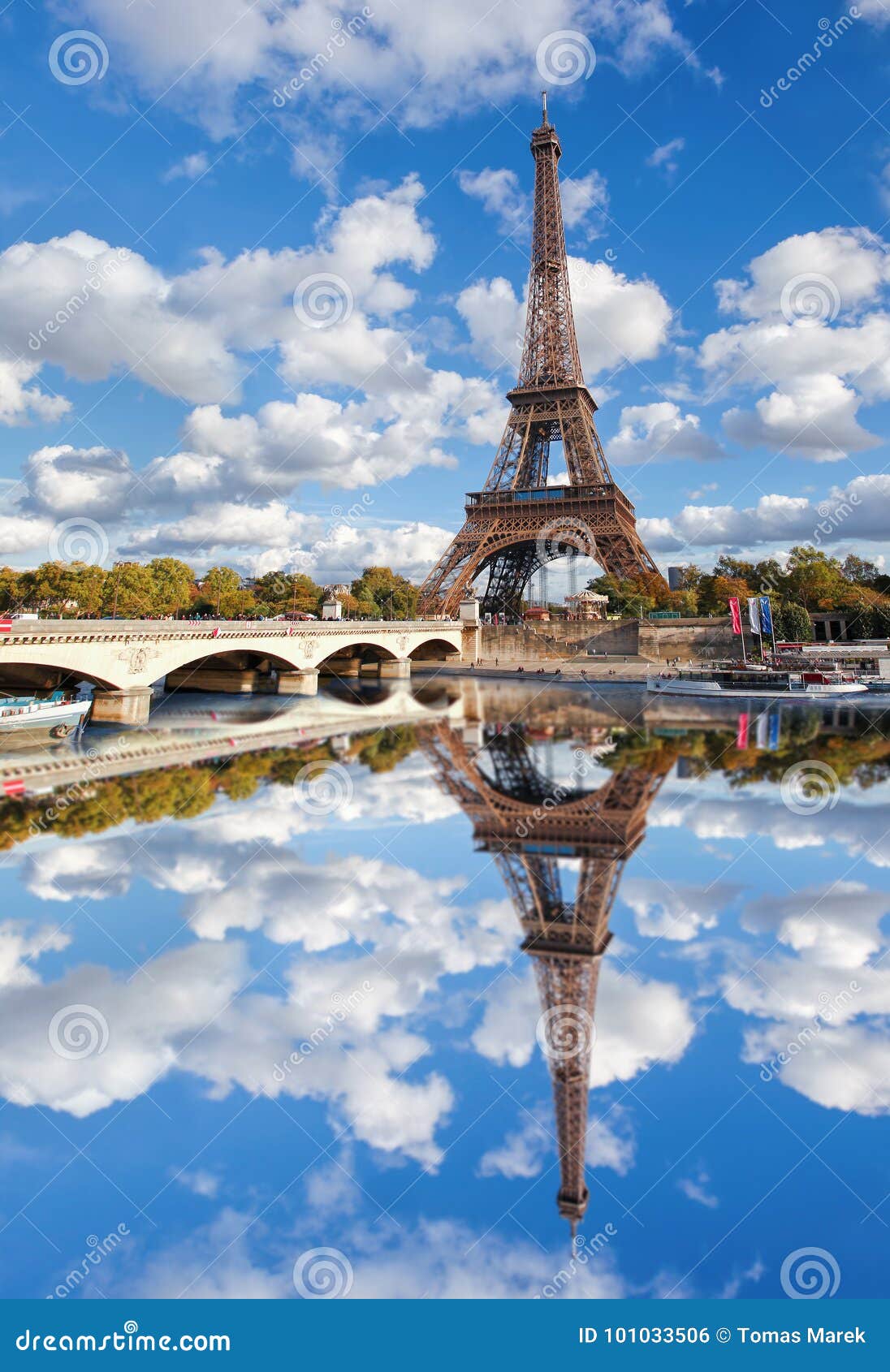 Eiffel Tower with Bridge in Paris, France Stock Photo - Image of leaf ...