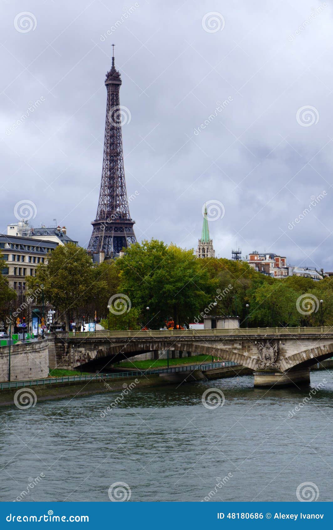 Eiffel Tower and the Bridge on Seine Stock Photo - Image of place ...