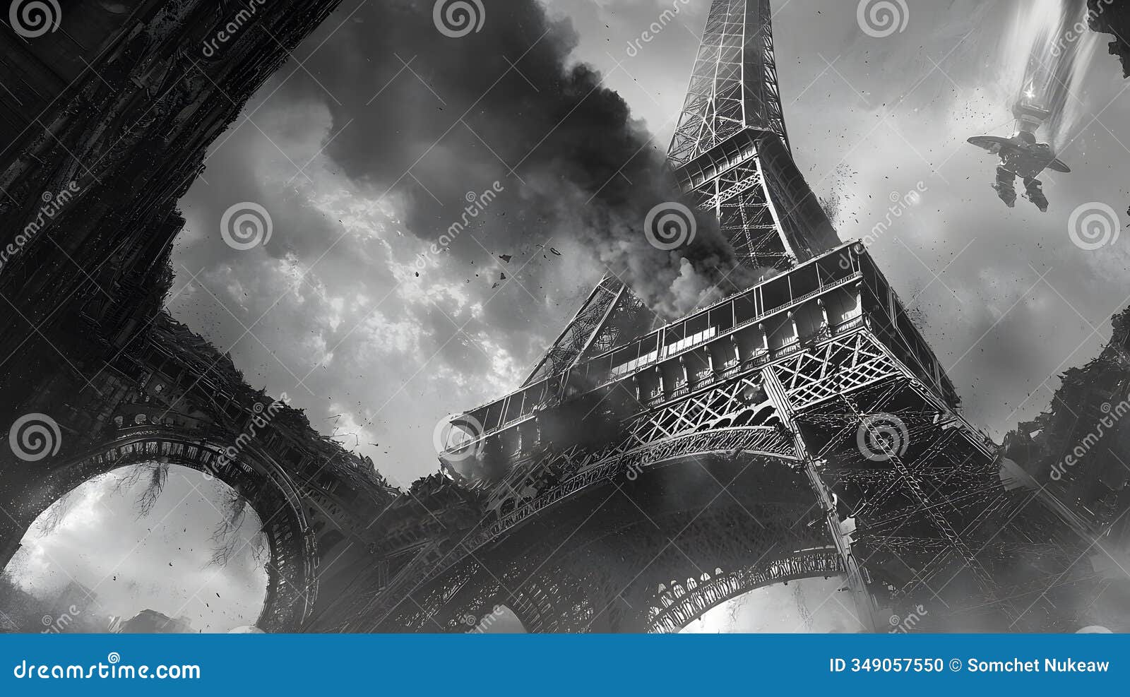 Eiffel Tower Destruction Paris Digital Art Post-apocalyptic Low Angle ...