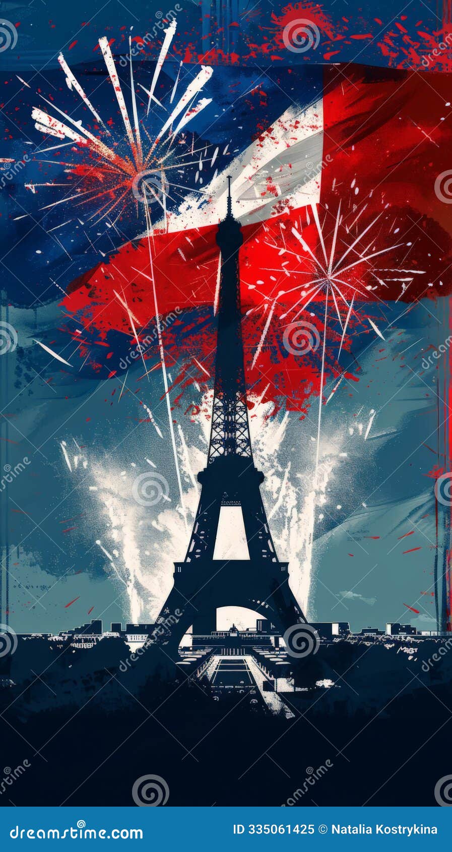 Eiffel Tower with French Flag and Fireworks Stock Image - Image of ...