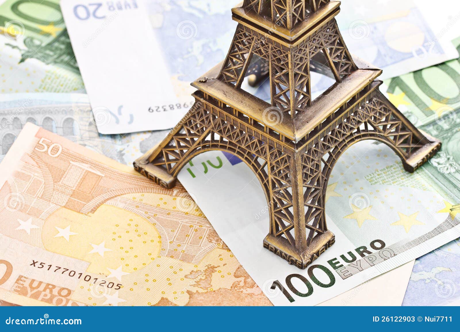 Eiffel Tower Model on Euro Banknotes Stock Image - Image of small ...
