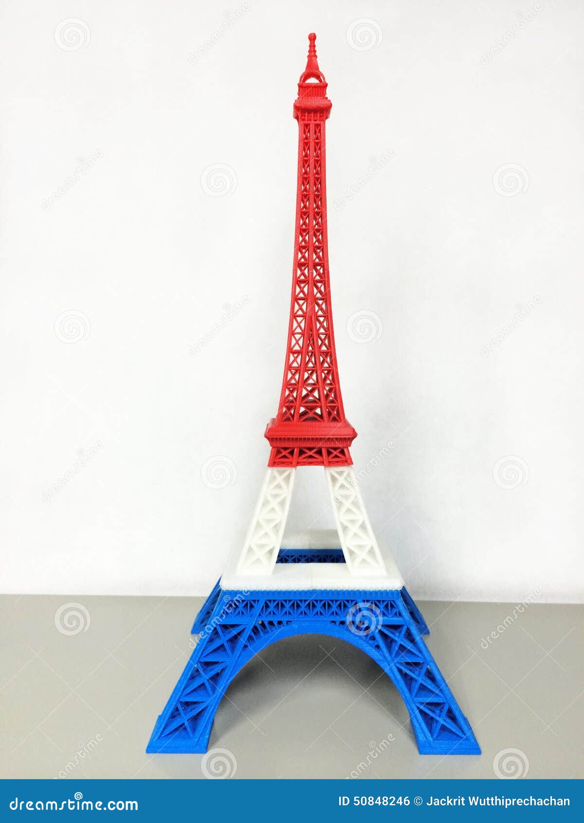 Eiffel Tower Model with Red White Blue Stripe Stock Photo - Image of ...