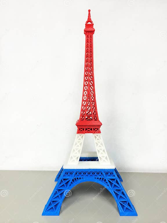 Eiffel Tower Model with Red White Blue Stripe Stock Photo - Image of ...