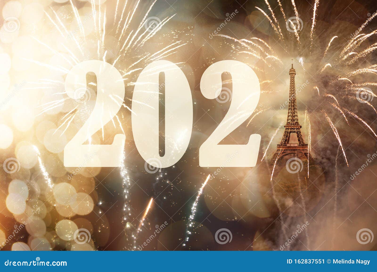 2021 with Eiffel Tower New Year Background and Fireworks Stock Image ...