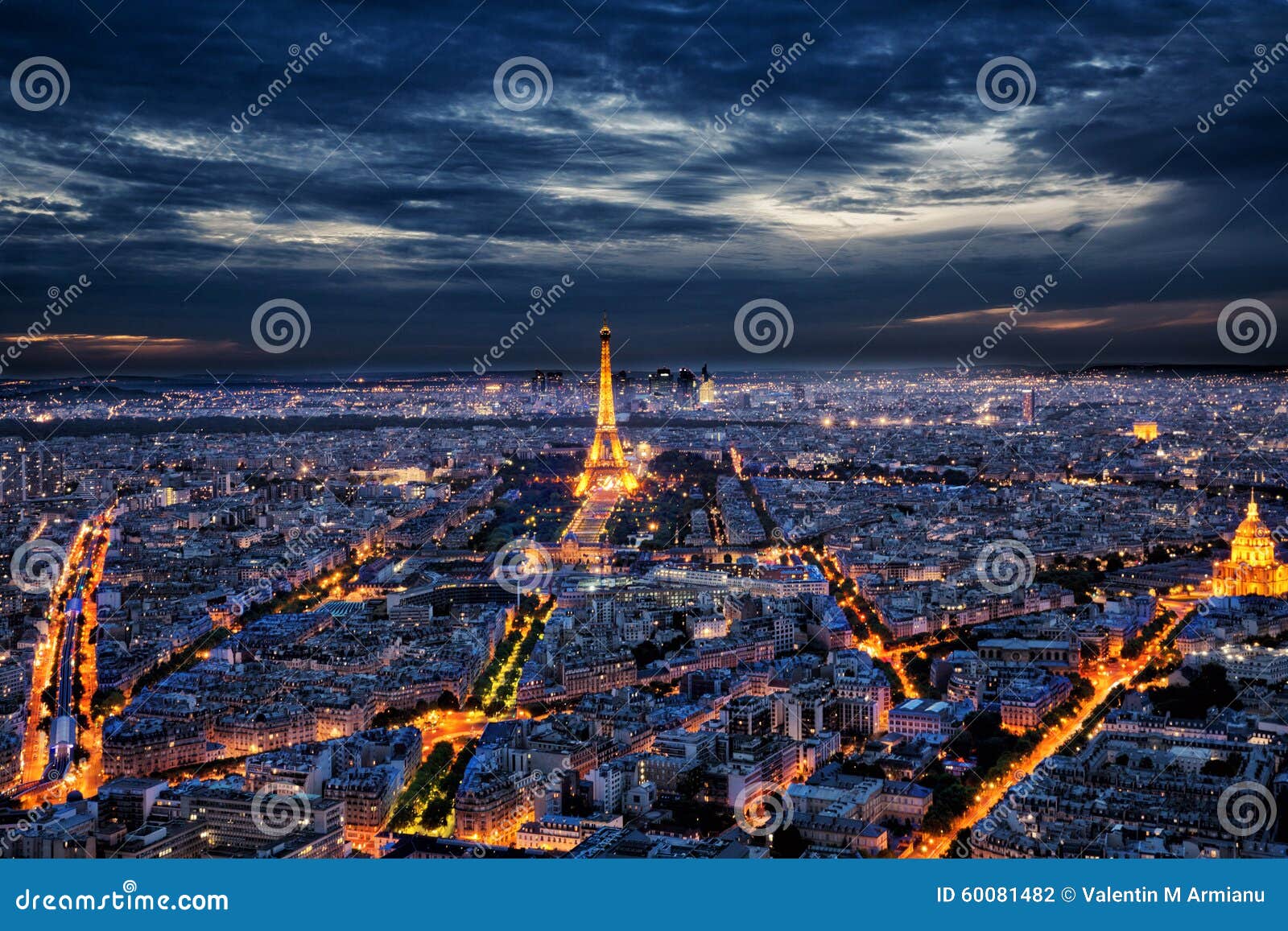 Paris Skyline At Night In France Editorial Image | CartoonDealer.com ...