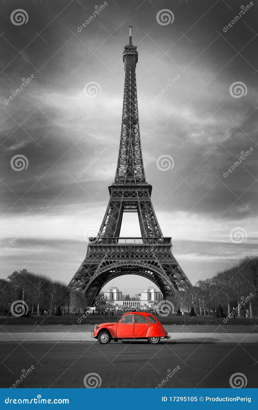 Eiffel Tower with Old French Red Car Stock Image - Image of capital ...