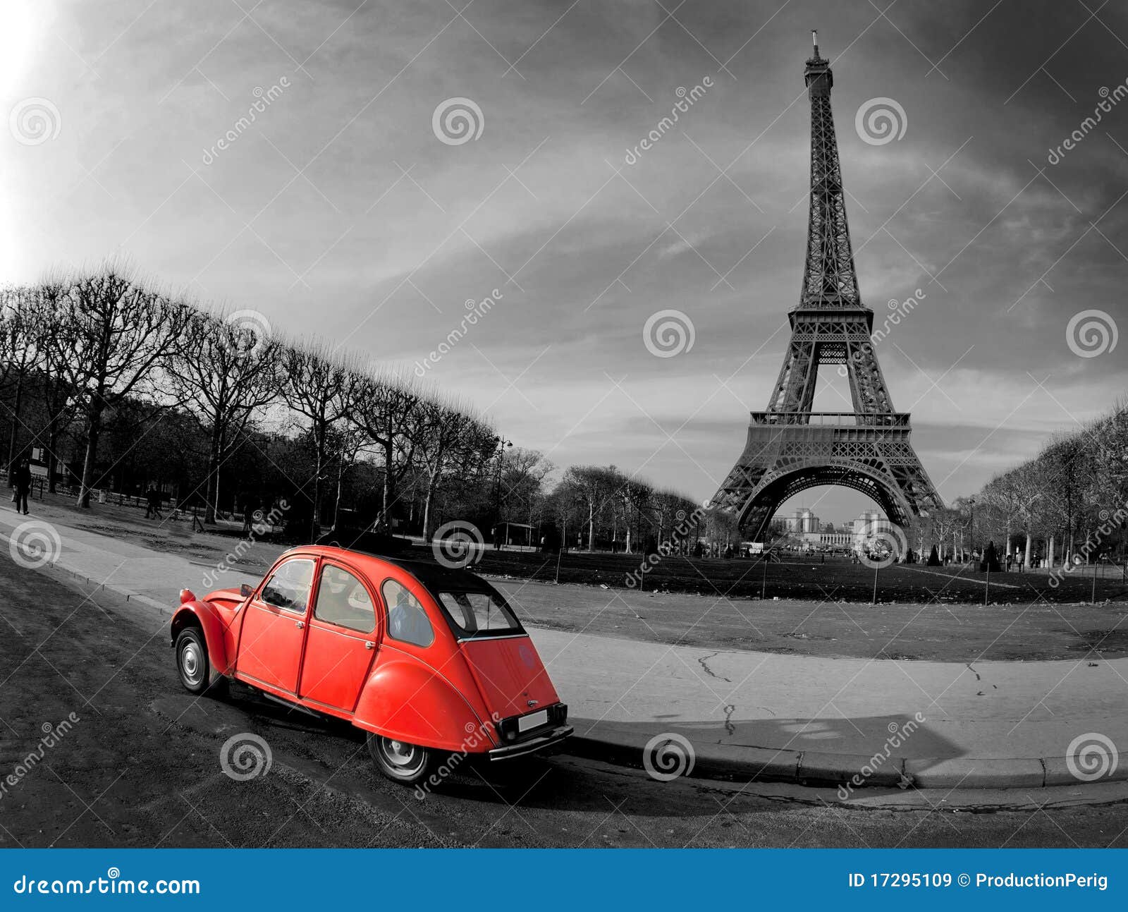 Eiffel Tower with Old French Red Car Stock Image - Image of landmark ...