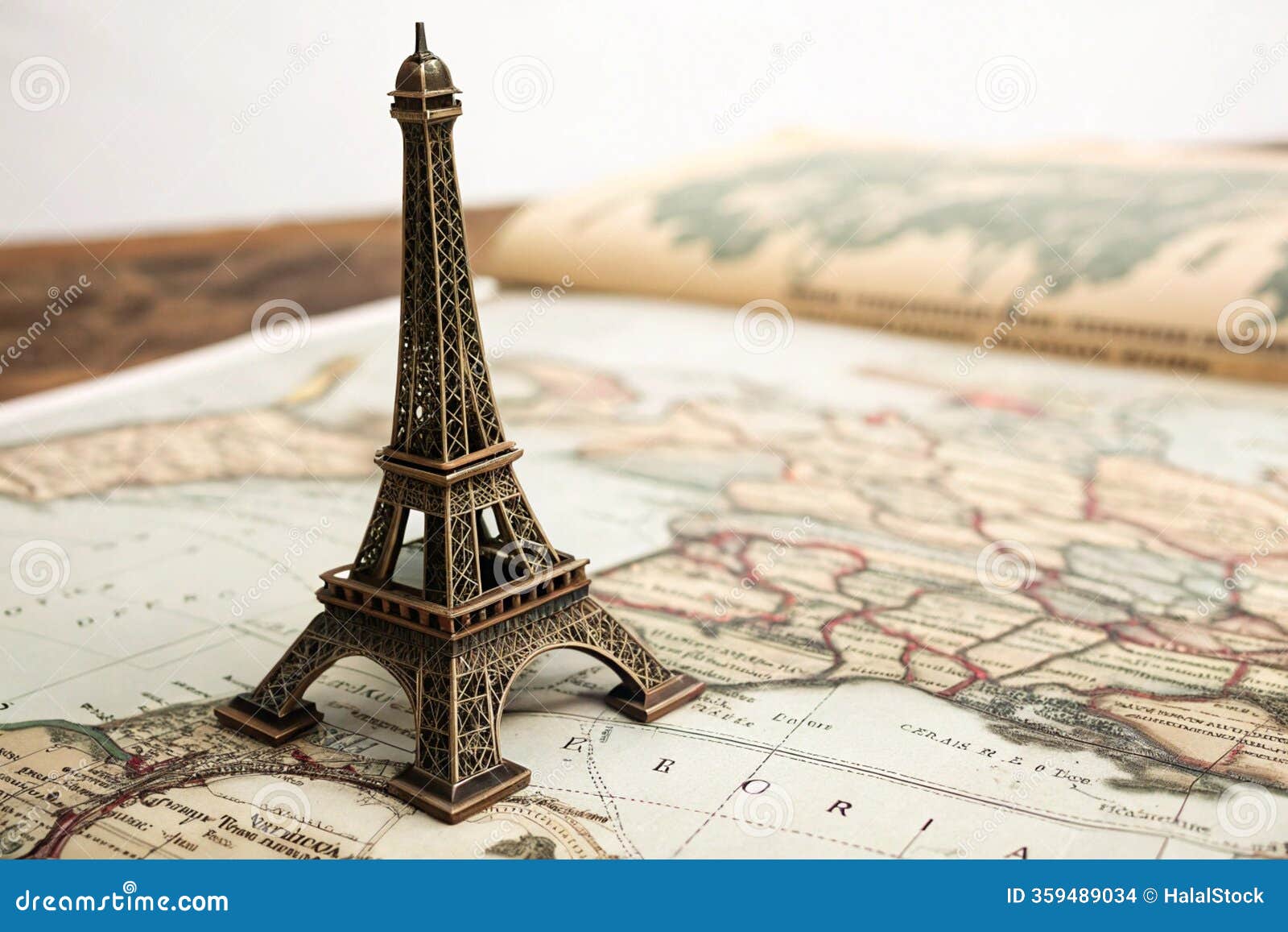 Eiffel Tower Over Old Adventure Map Background Stock Illustration ...