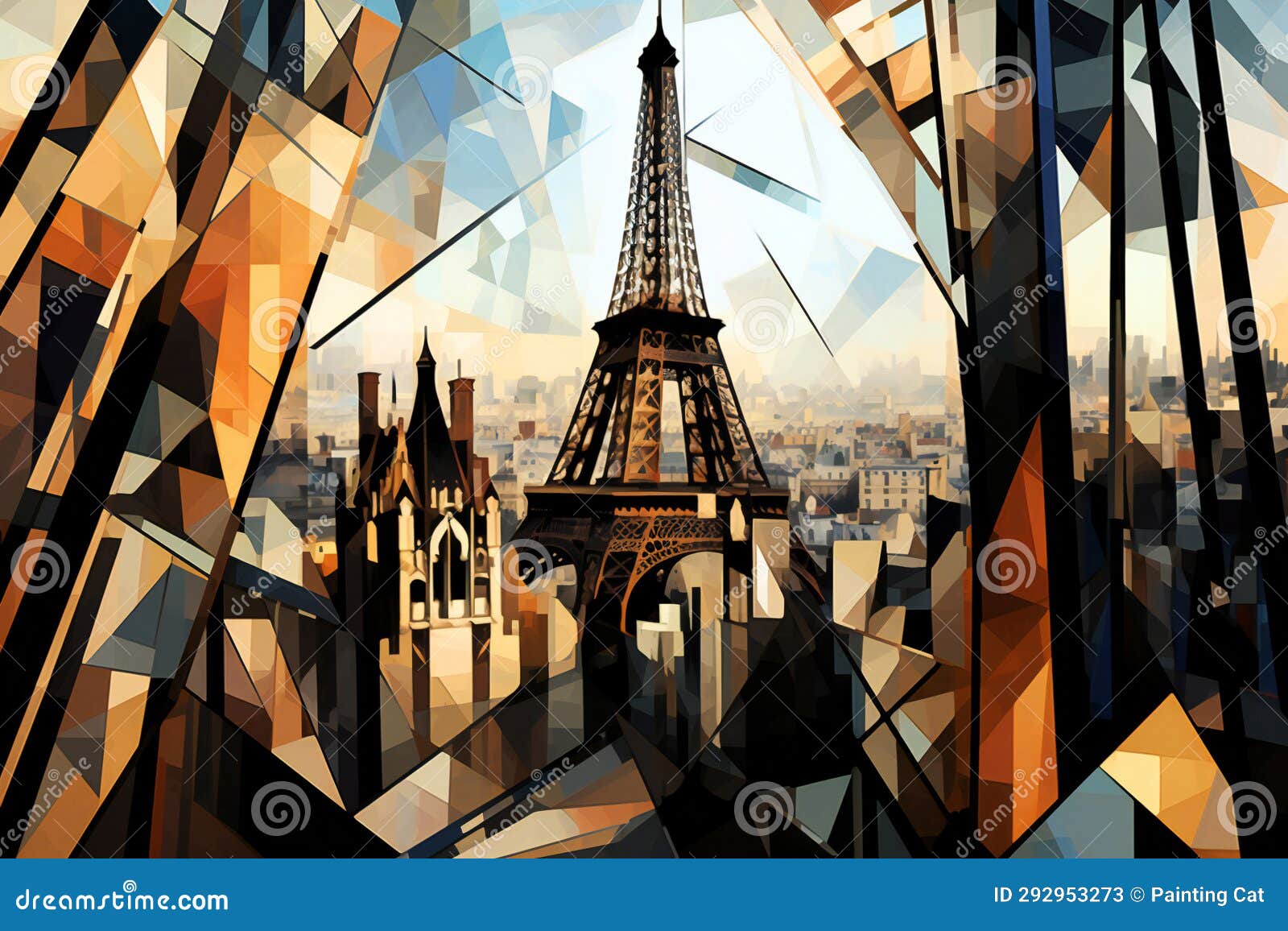 Eiffel Tower and Paris Cityscape, Illustration in Low Poly Style Stock ...