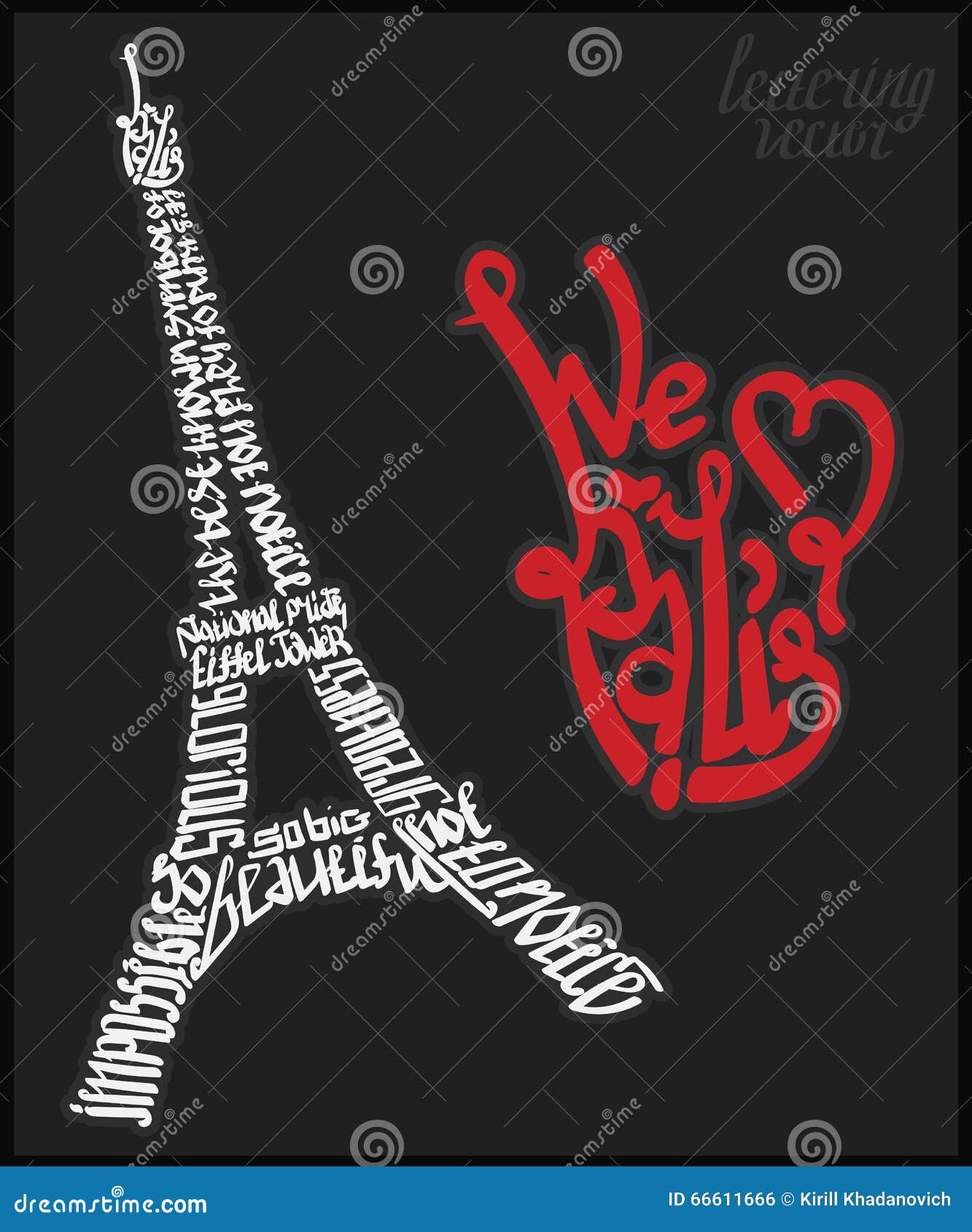 Eiffel Tower Paris Lettering Poster Stock Vector - Illustration of ...