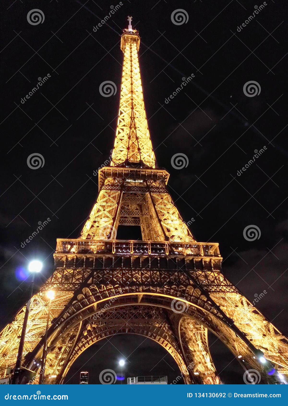 Eiffel Tower Paris Night Light Editorial Photography - Image of tower ...