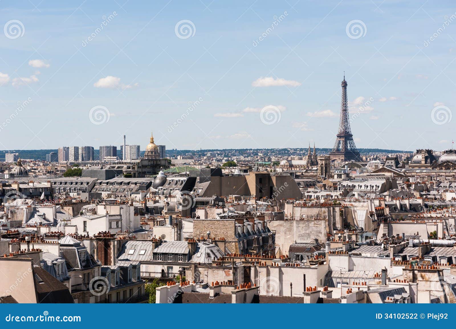 Paris Roofs Panoramic Overview At Summer Day, France, Traditional ...