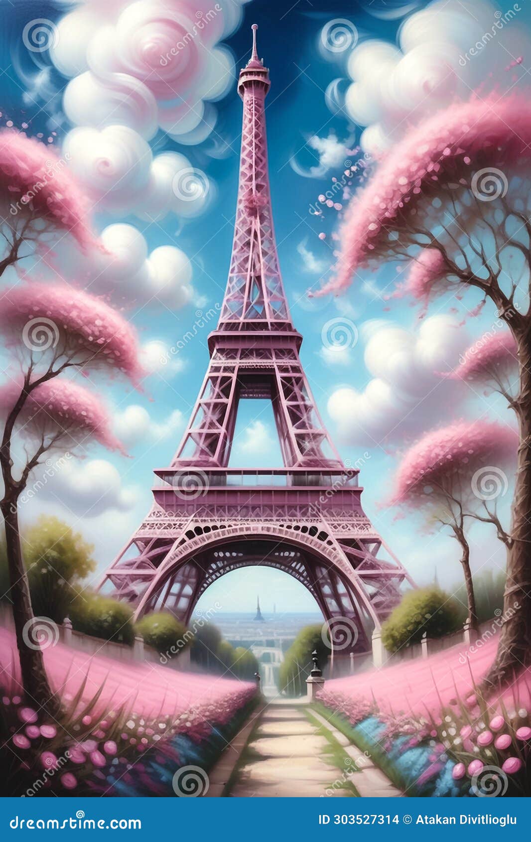 The Eiffel Tower in the Pink Dream World Stock Illustration ...