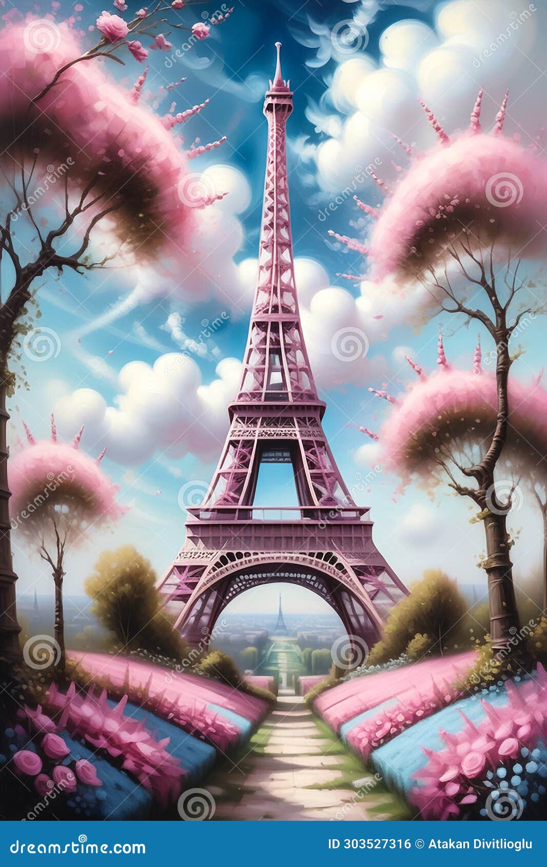 The Eiffel Tower in the Pink Dream World Stock Illustration ...