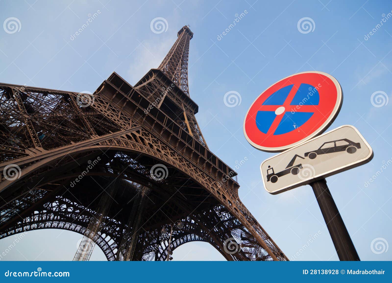 Eiffel Tower and road sign stock photo. Image of angle - 28138928
