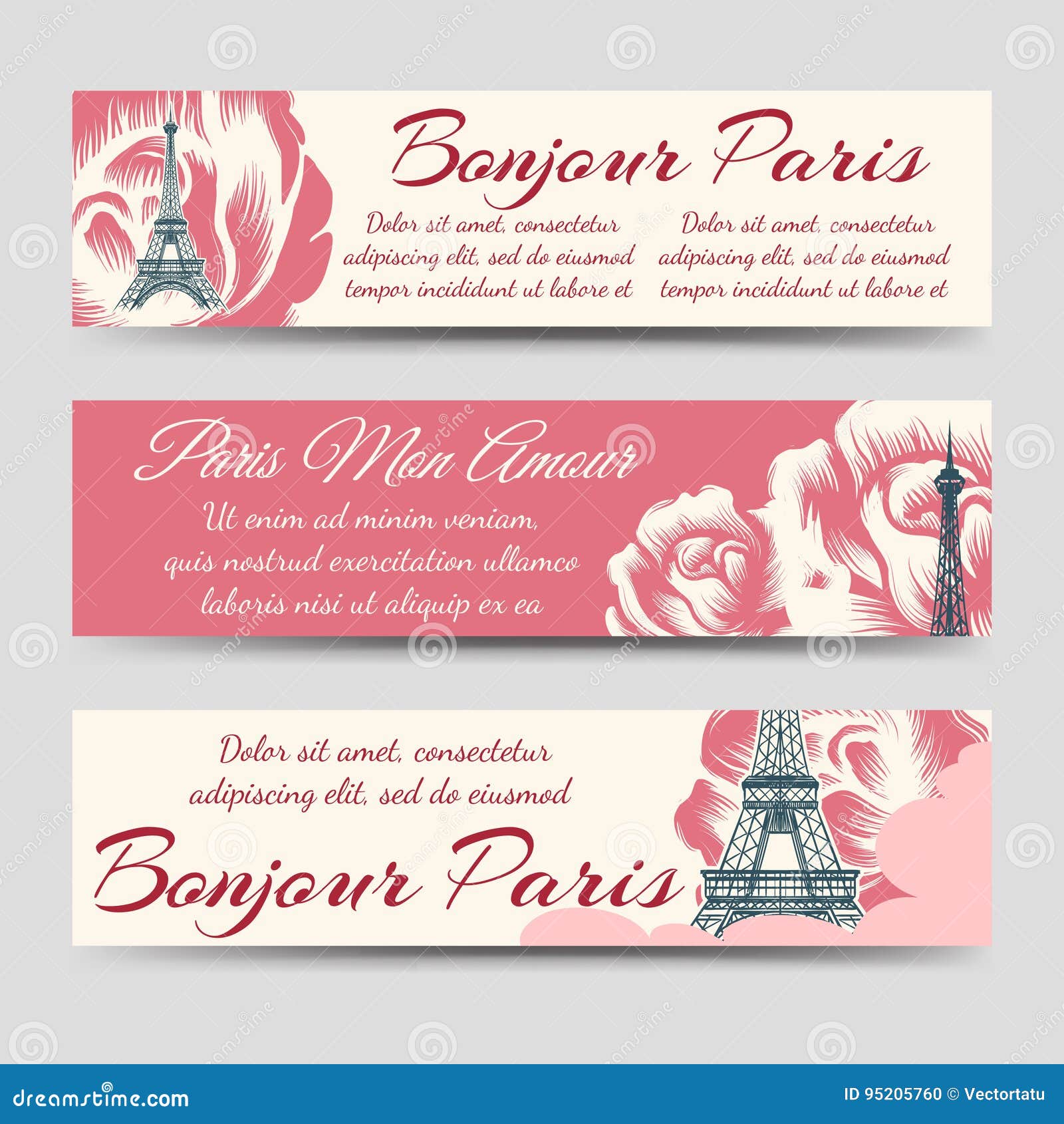 Eiffel Tower and Roses Paris Banners Stock Vector - Illustration of ...