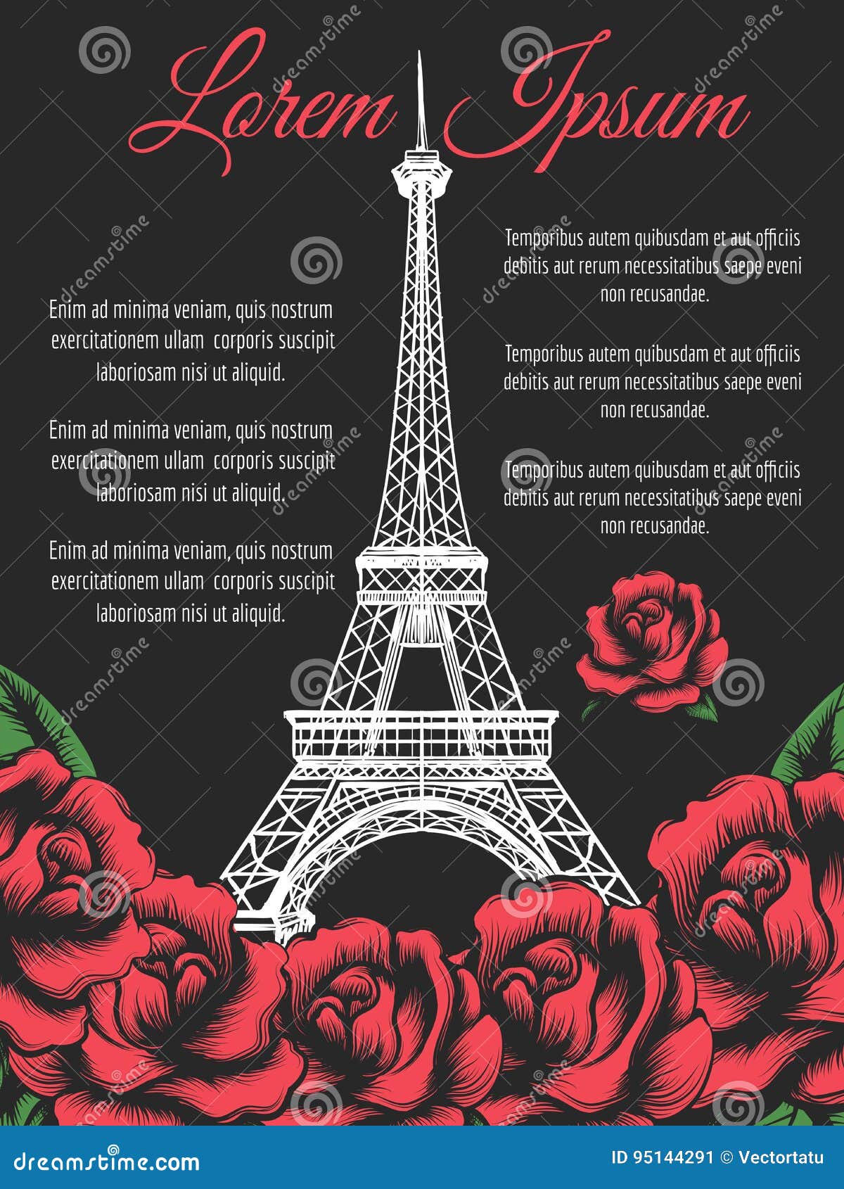 Eiffel Tower and Roses Paris Poster Stock Vector - Illustration of ...