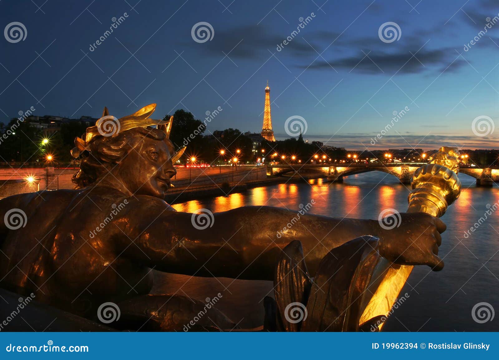 Eiffel Tower and Sculpture on the Bridge in Paris. Editorial Stock ...