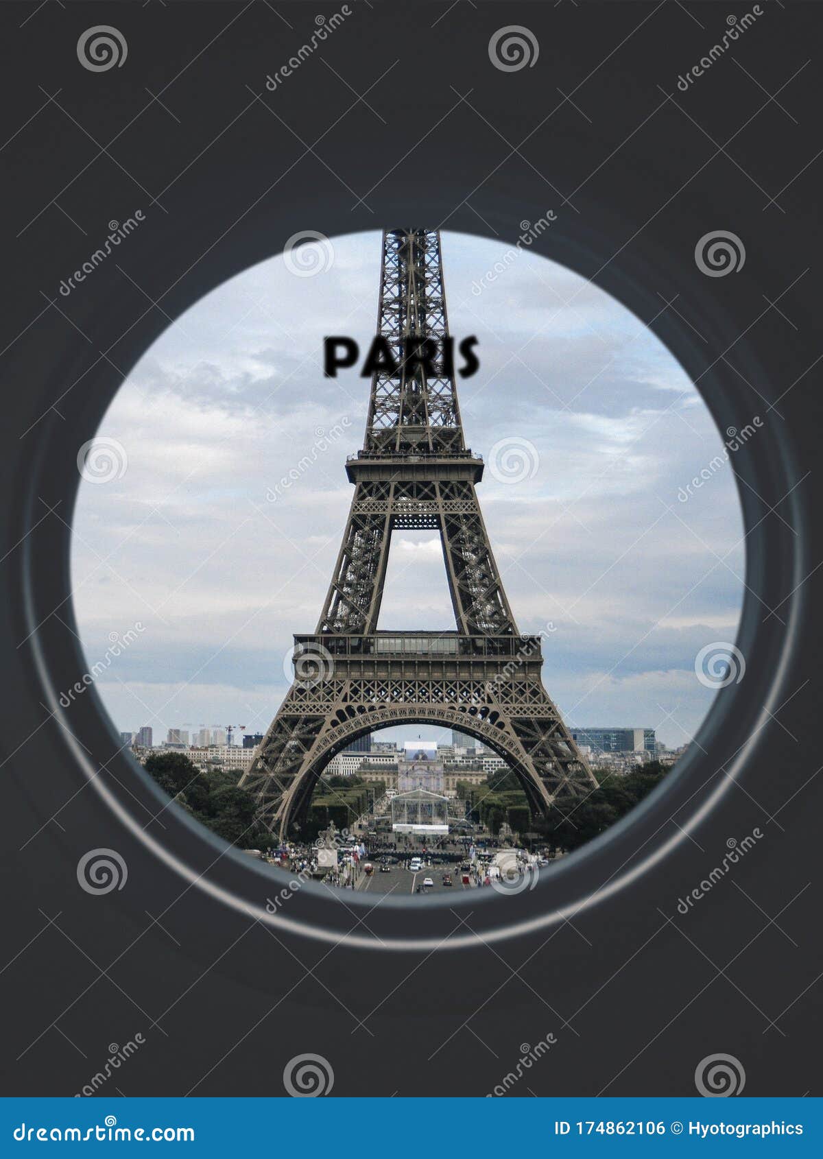 Eiffel Tower Seen through a Circular Window Labeled Paris Stock Photo ...