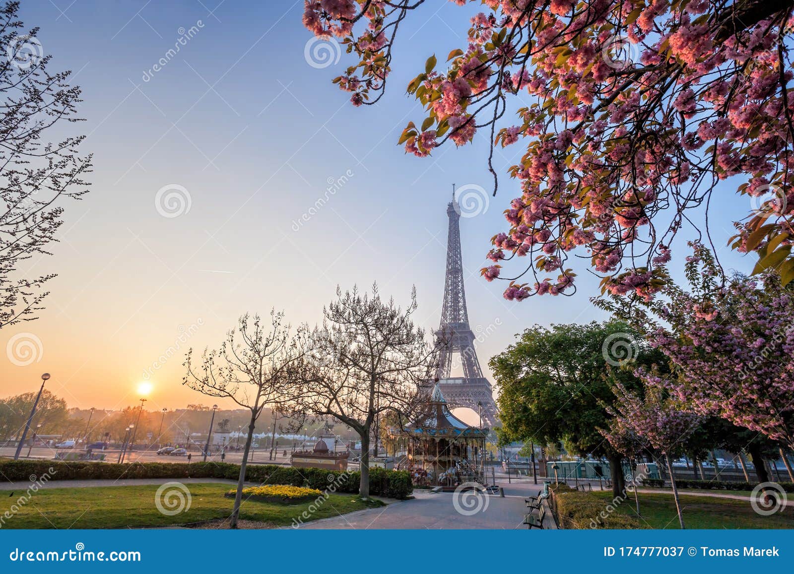 Eiffel Tower with Spring Trees in Paris, France Stock Image - Image of ...