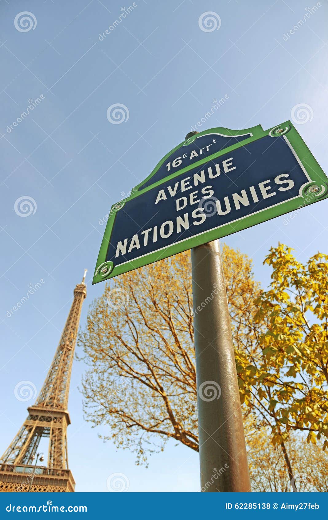 Eiffel Tower with Street Sign in Foreground Stock Photo - Image of ...